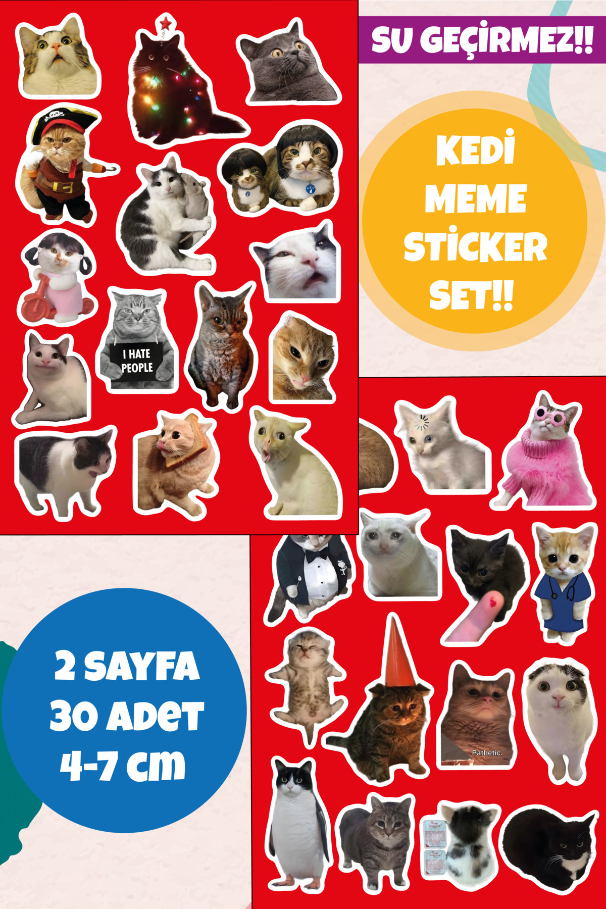 CanCo Store Su Geçirmez Komik Kedi Sticker Meme Seti Planner, Ajanda ...