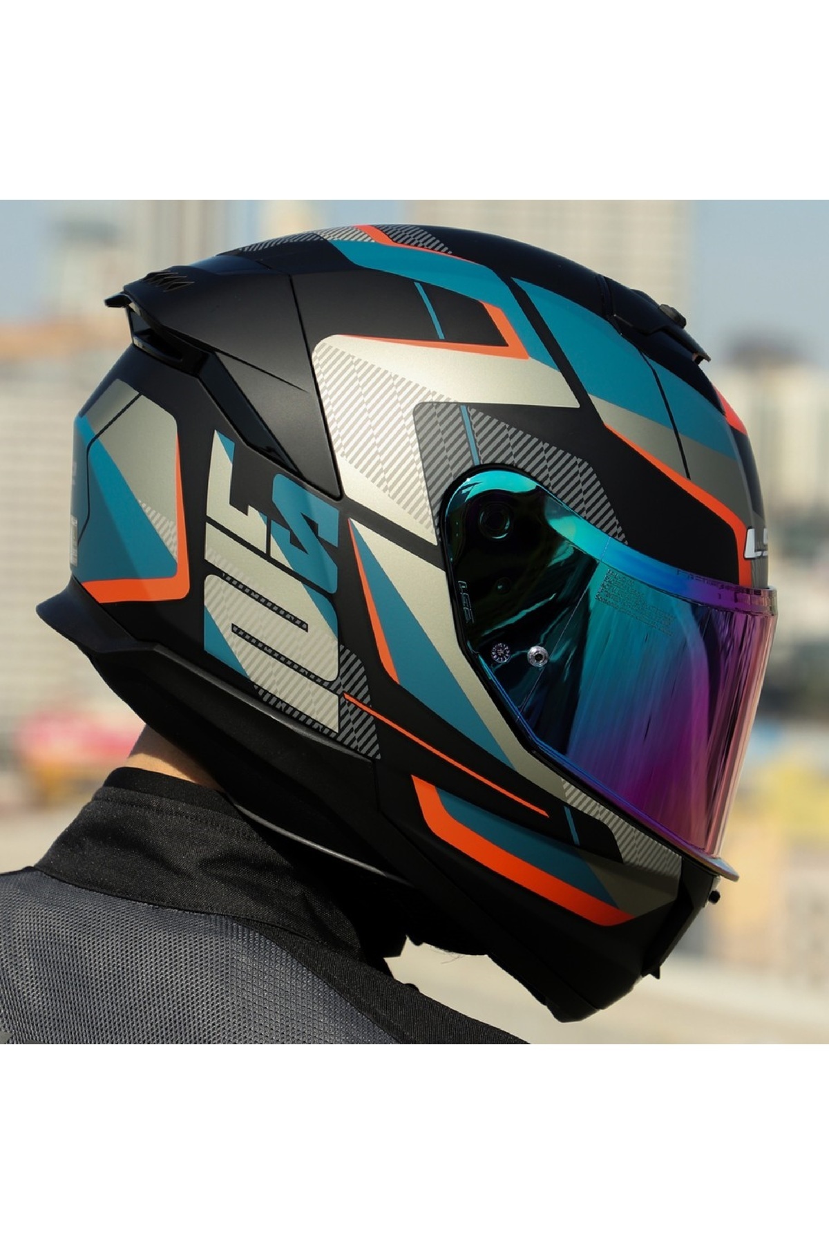 LS2 Stream 2 Road Mat Siyah-Gri Kapalı Motosiklet Kaskı Gökkuşağı Camlı ...