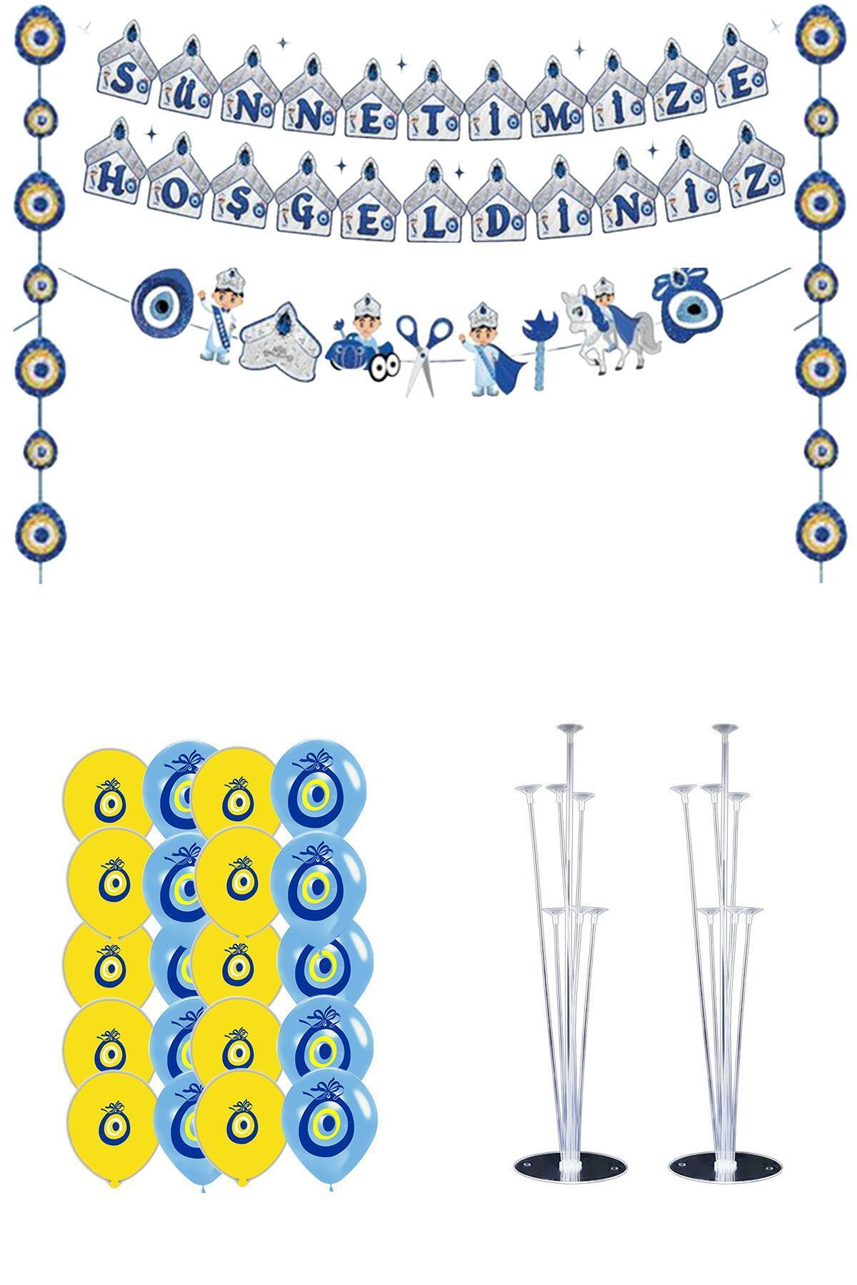 Patladı Gitti Sünnet Kutlama Seti 3Lü Banner, 20 Adet Sarı- Mavi Nazar ...