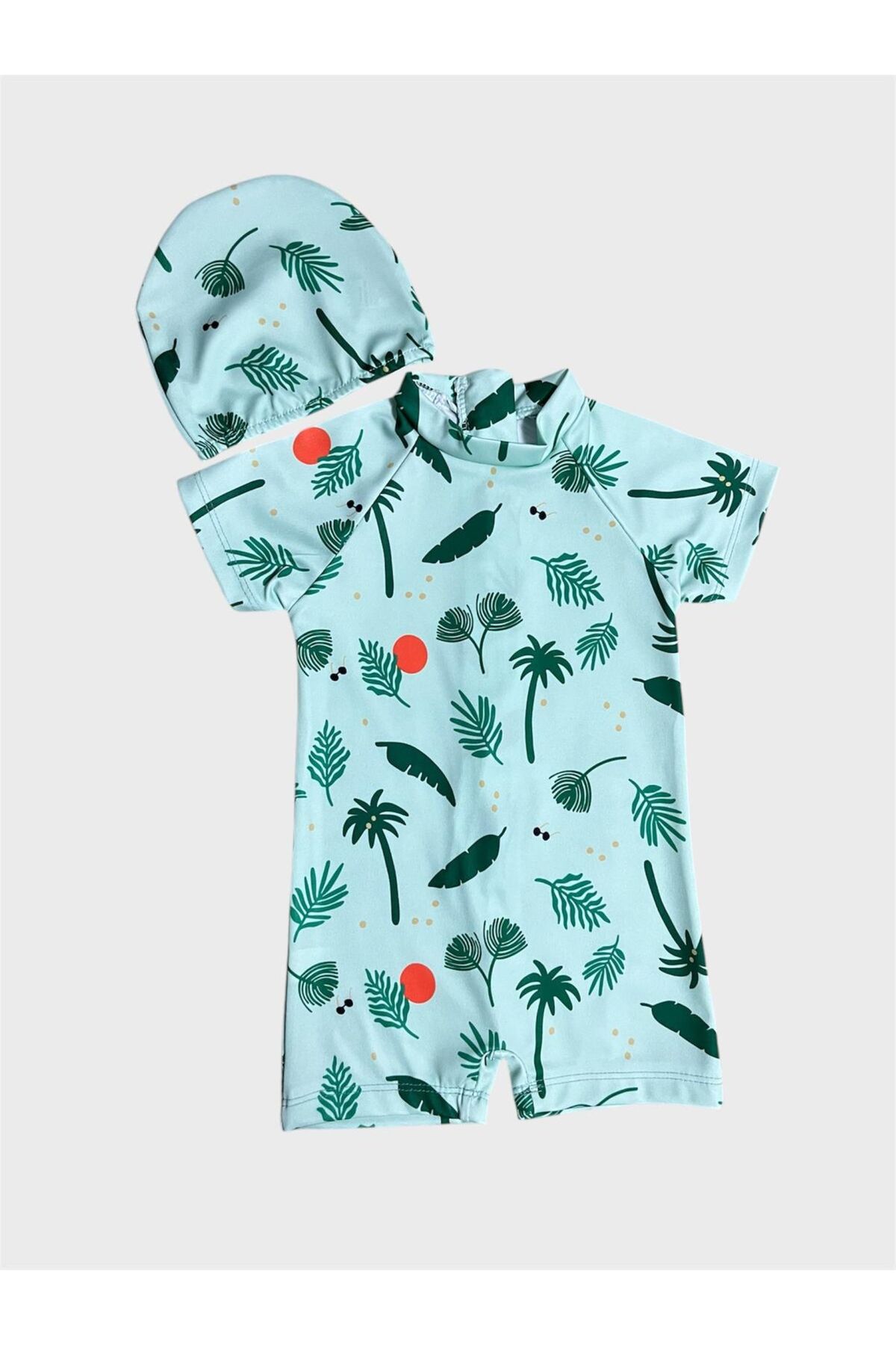 ALİŞ KİDS Costum de baie protejat cu mânecă scurtă, cu model de frunze ...