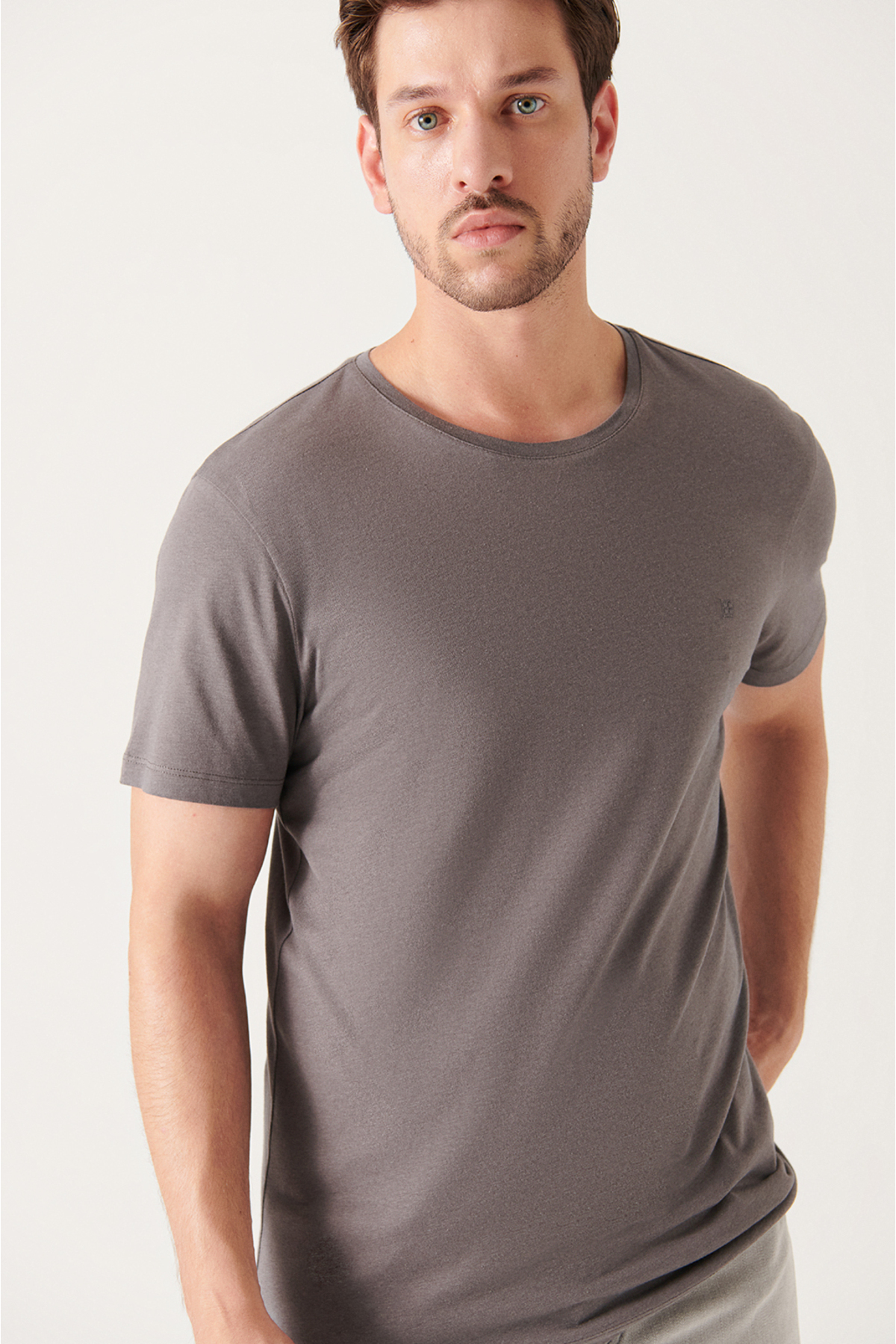 Avva Erkek Antrasit Soft Touch Bisiklet Yaka Pamuklu Basic T-shirt ...