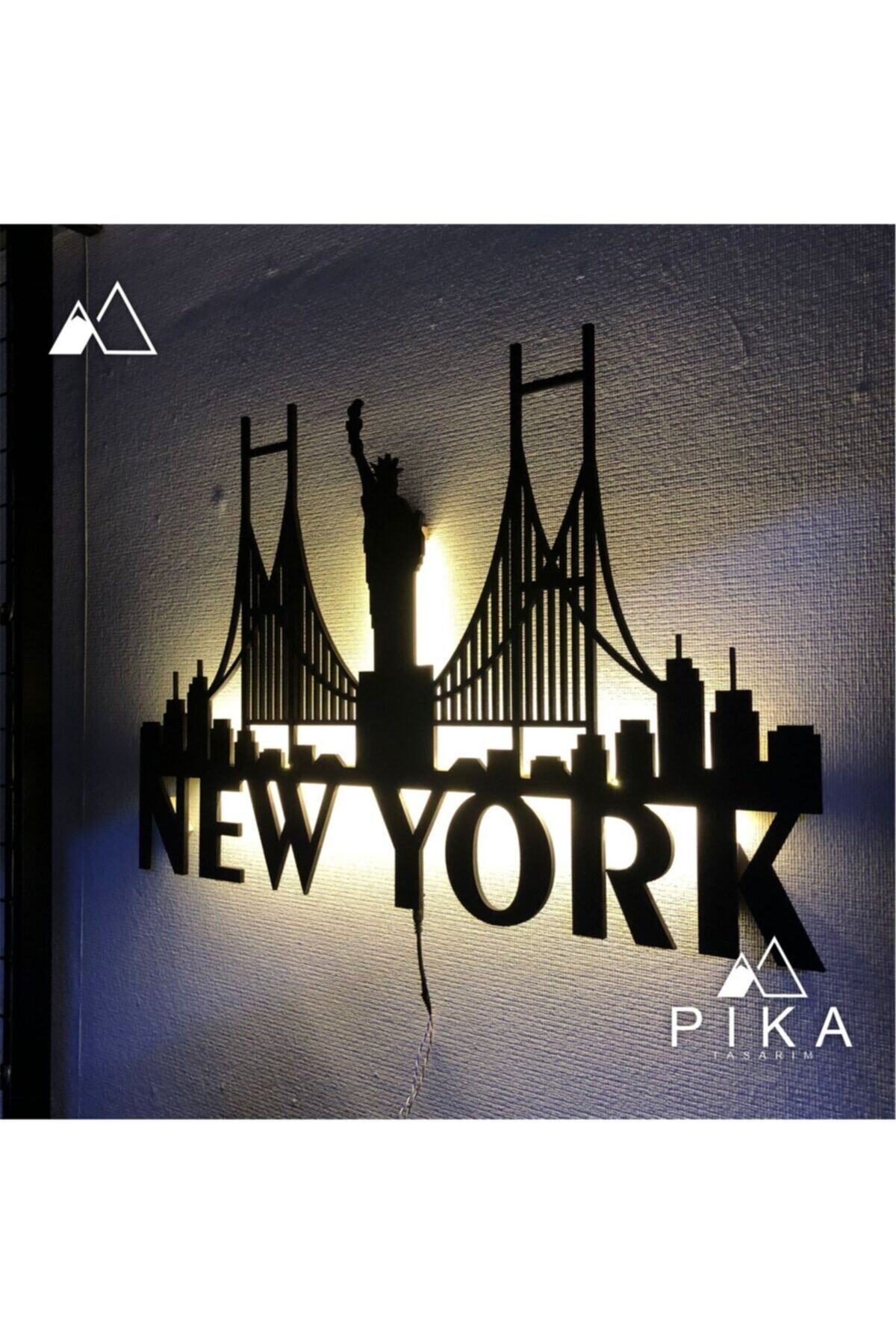 Pika Tasarım New York Led Işıklı Tablo Ahşap Duvar Dekorasyonu Fiyatı