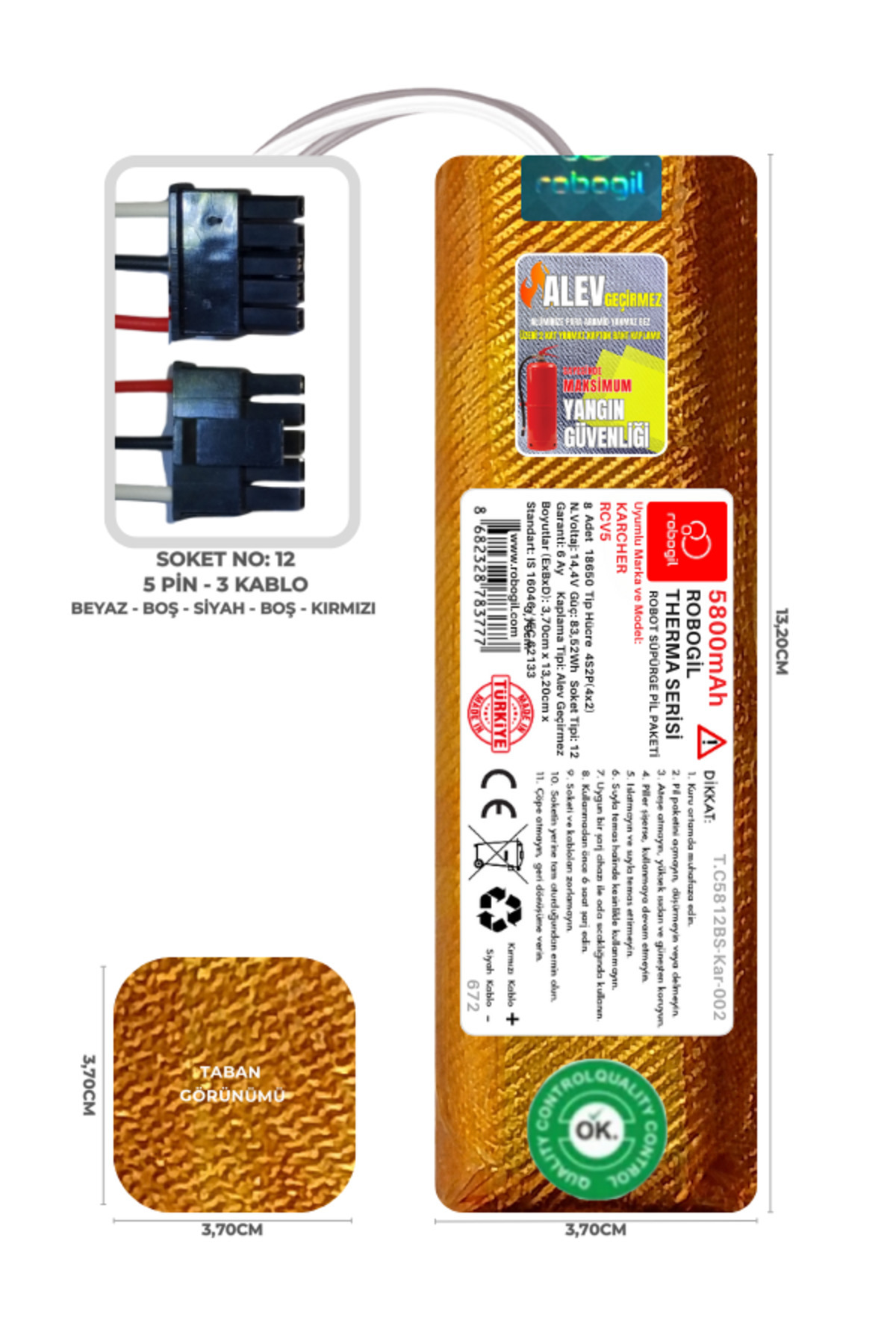 Robogil Karcher RCV5 5800mAh Therma Uyumlu Robot Süpürge Bataryası T ...