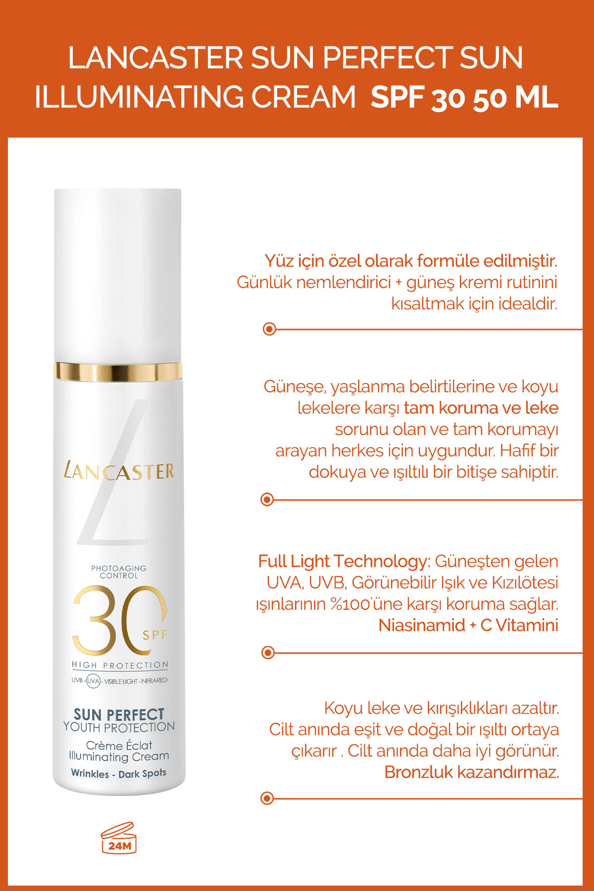 Lancaster Sun Perfect Sun Illuminating Cream SPF30 50 ML - Fiyatı ...