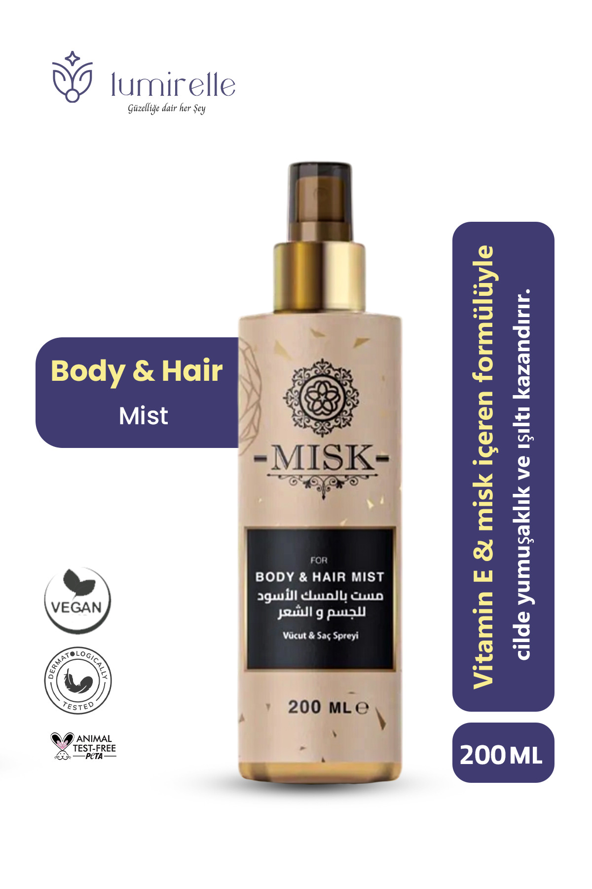 misk Body & Hair Mist (Vitamin E) 200ml | Zengin Vücut ve Saç Spreyi ...