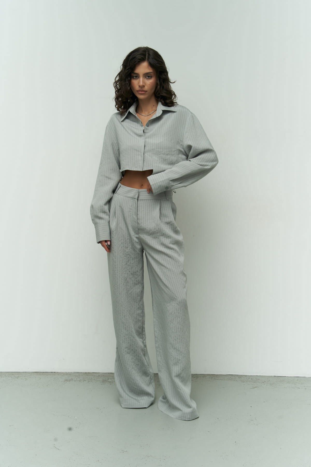 MAI STUDIOS CO. Valente Gri Crop Gömlek Pantolon Takım - Fiyatı, Yorumları