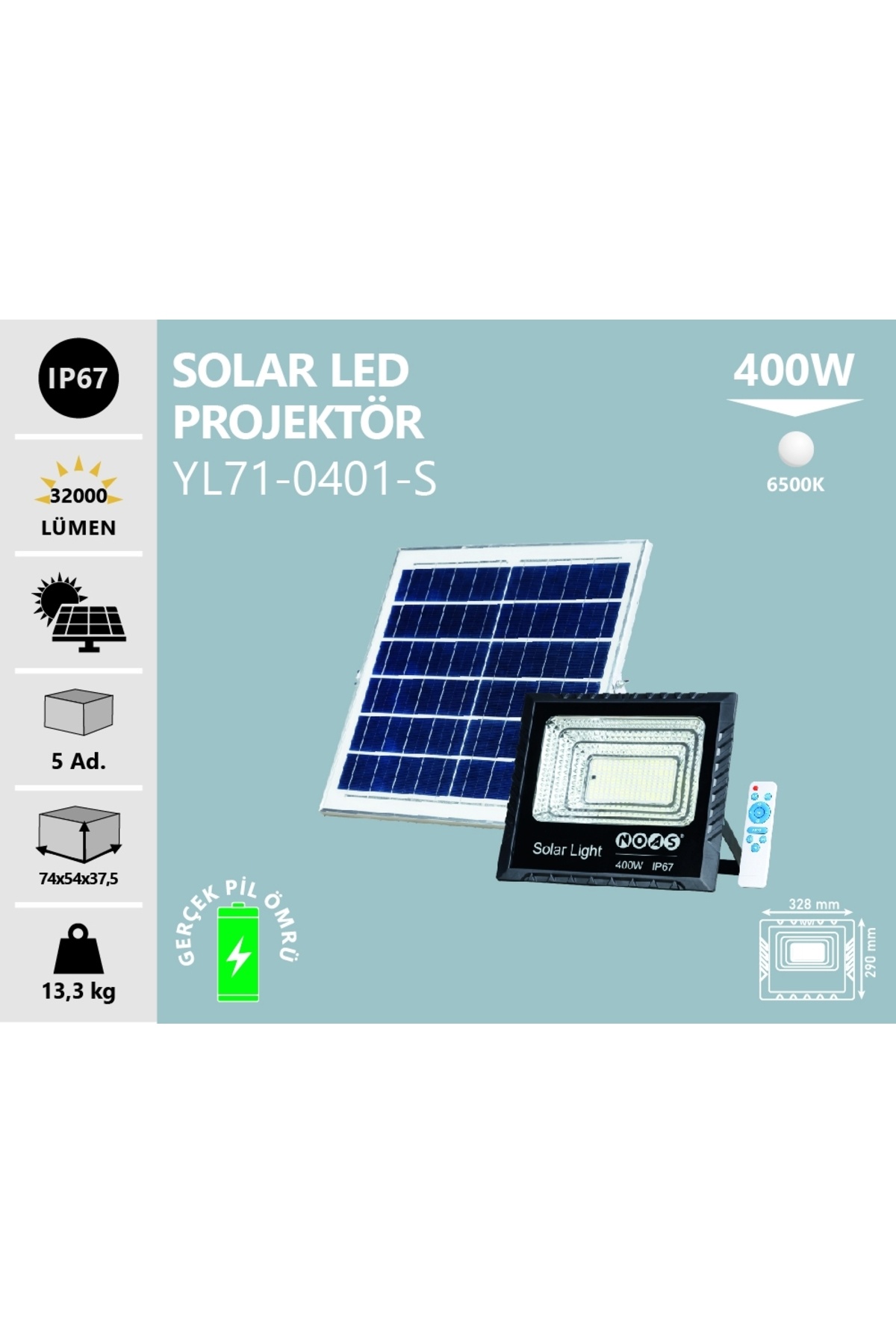 Noas Solar Led Projektör 400w Beyaz Solar Panel - Fiyatı, Yorumları