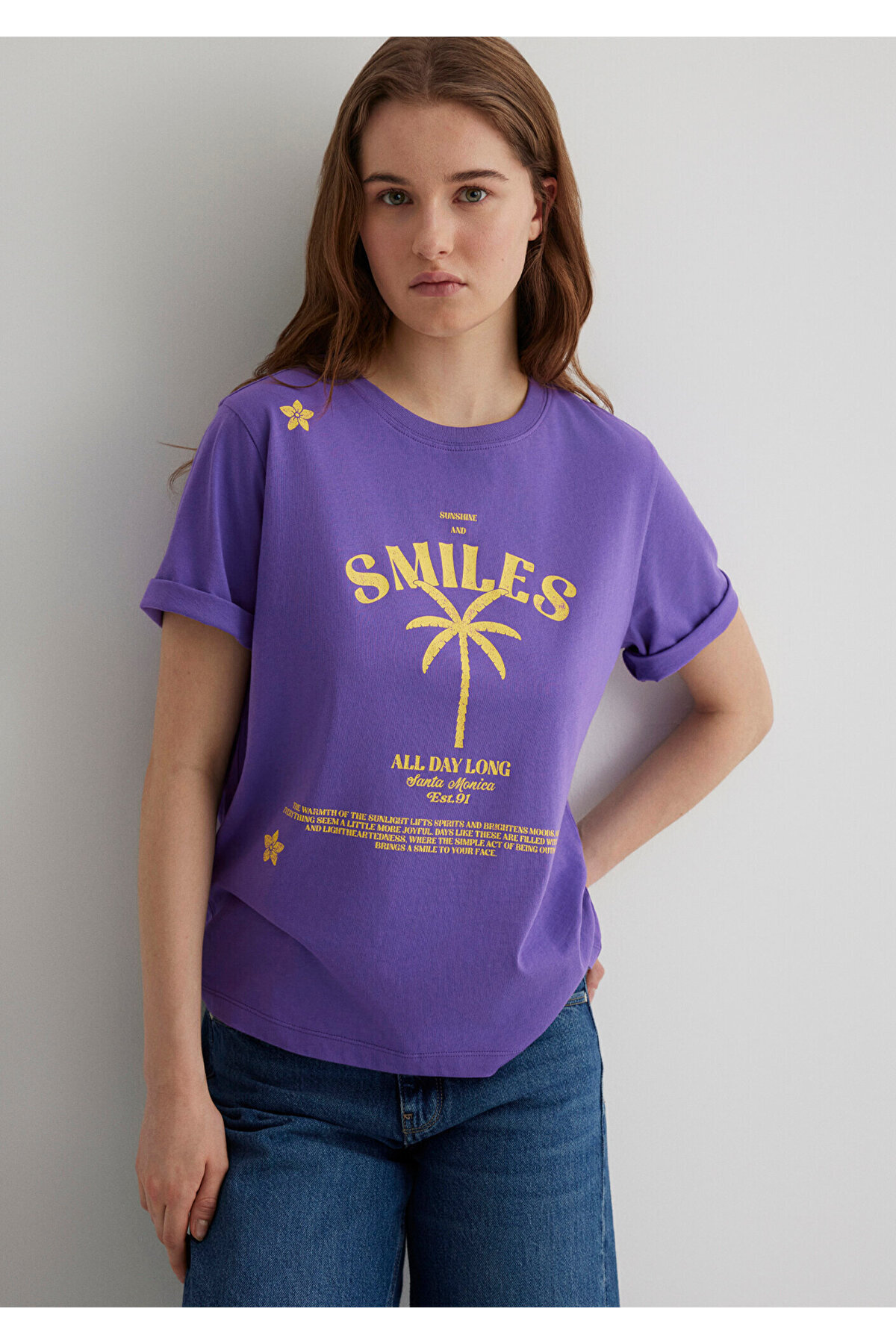 Mavi Palmiye Baskılı Mor Tişört Regular Fit / Normal Kesim 1613164 ...