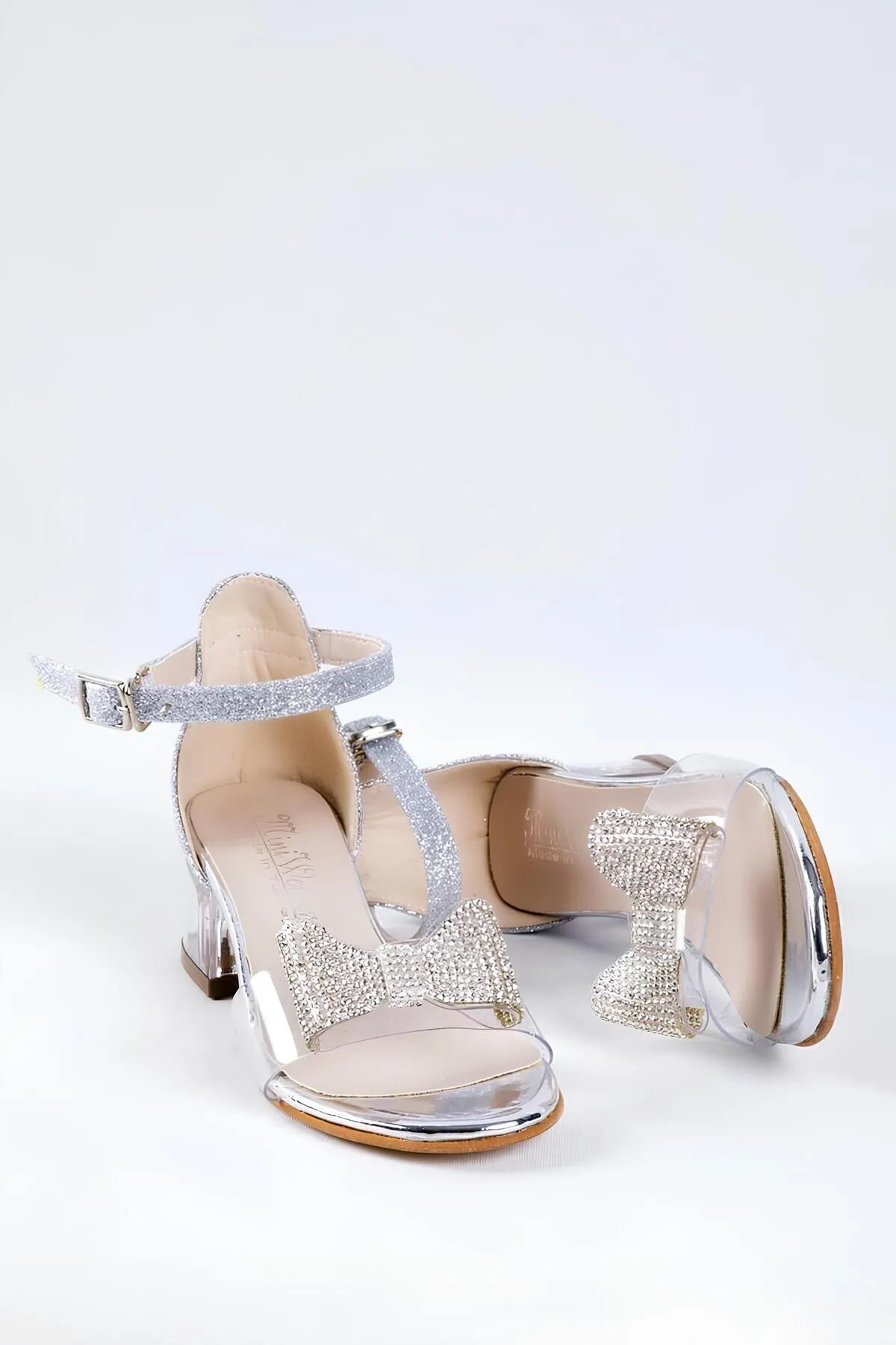 NeSe Shoes حذاء بكعب شفاف بفيونكة حجرية للفتيات، حذاء سهرة للفتيات ...