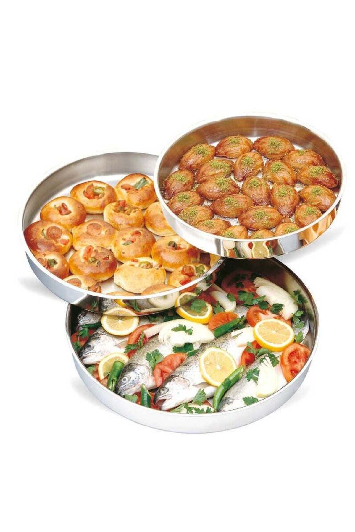 Oms -Stainless Steel Trays 3Pcs Set- Trendyol