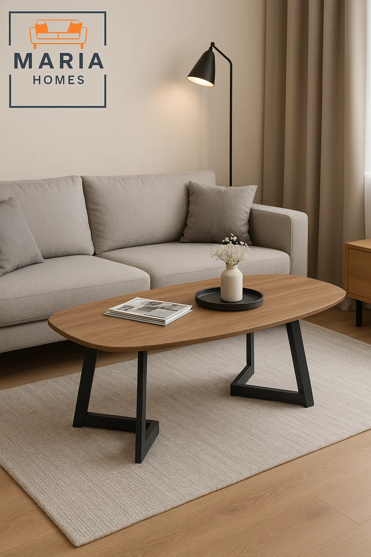 MARIA HOMES Modern Wooden Center Table 160x75x80cm – Oval Coffee Table ...