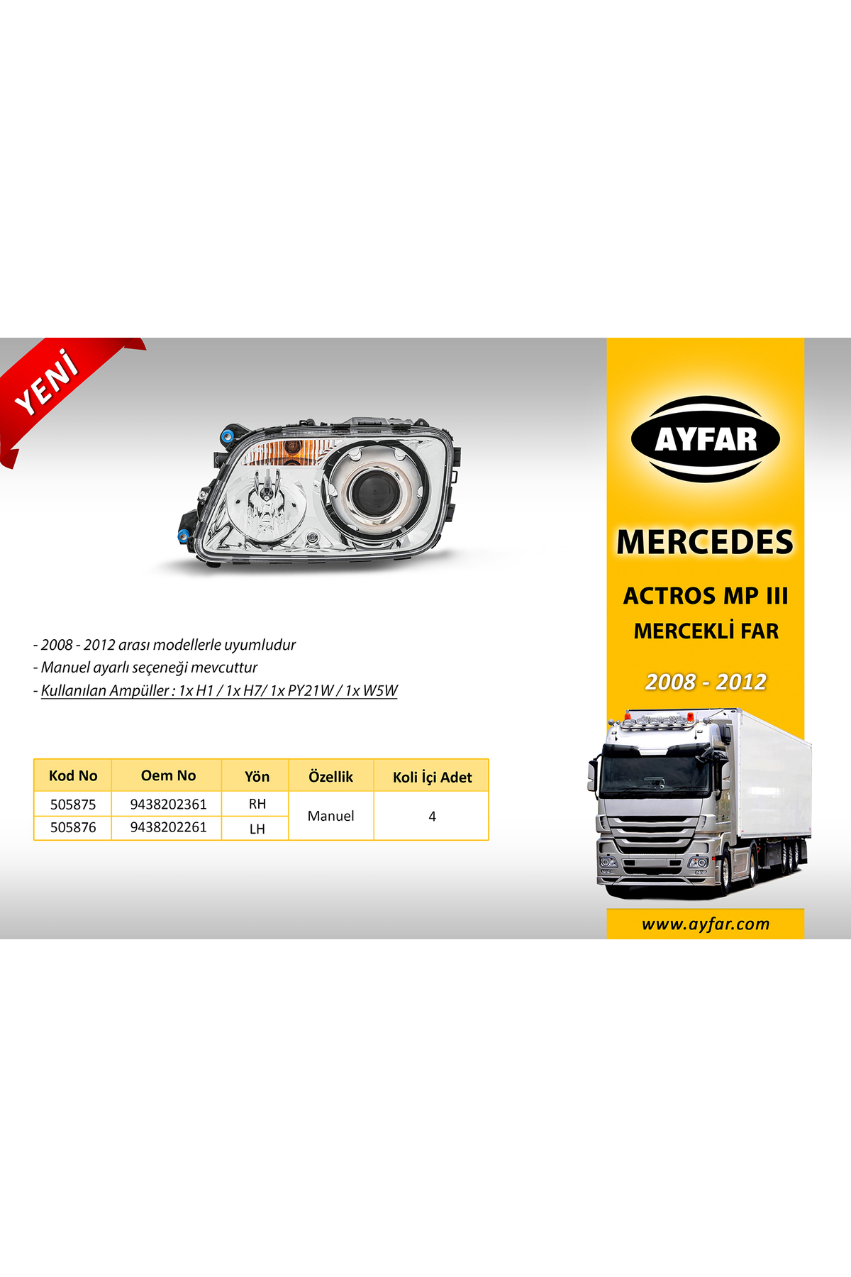 Genel Markalar Mercedes Actros Mercekli Ön Far Sol 2008-2012 MP3 ...
