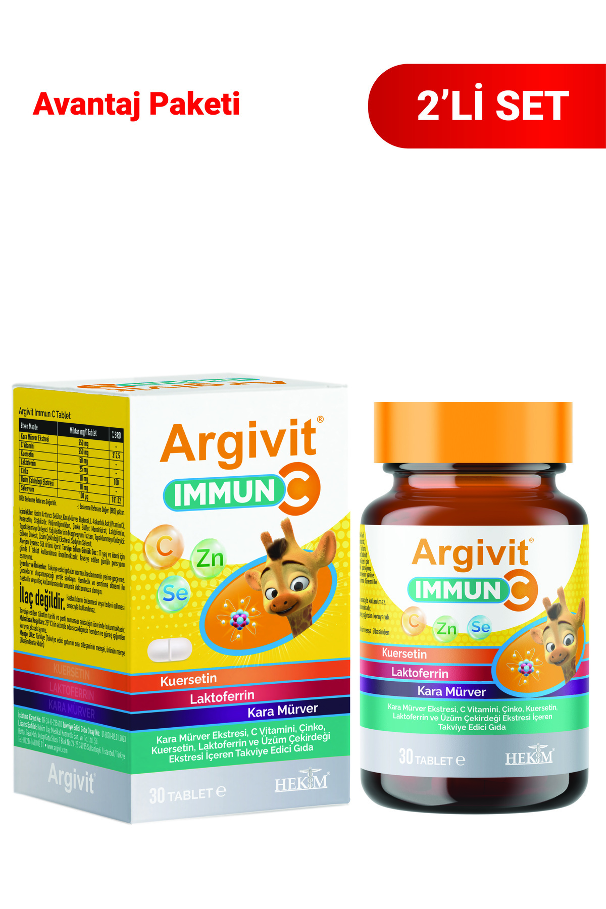 Argivit Immun C Tablet 2’li Paket ( Kara Mürver, C Vitamini, Çinko ...
