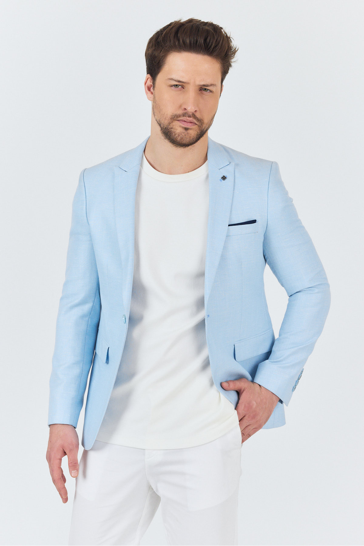Frappoli Dozari Erkek Buz Mavi Keten Karışımlı Slim Fit İlkbahar-Yazlık ...