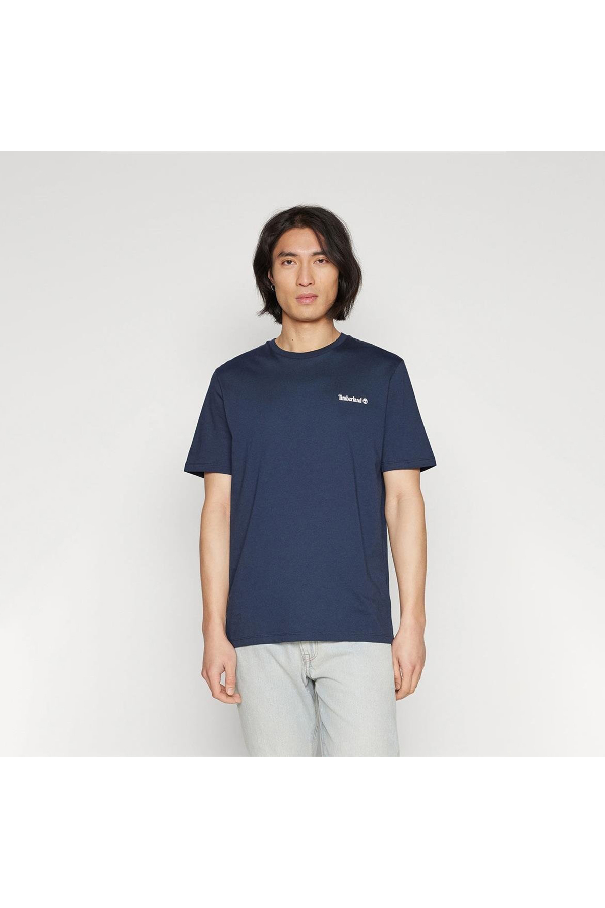 Timberland Small Linear Logo Print Erkek Lacivert Yuvarlak Yaka Tişört ...