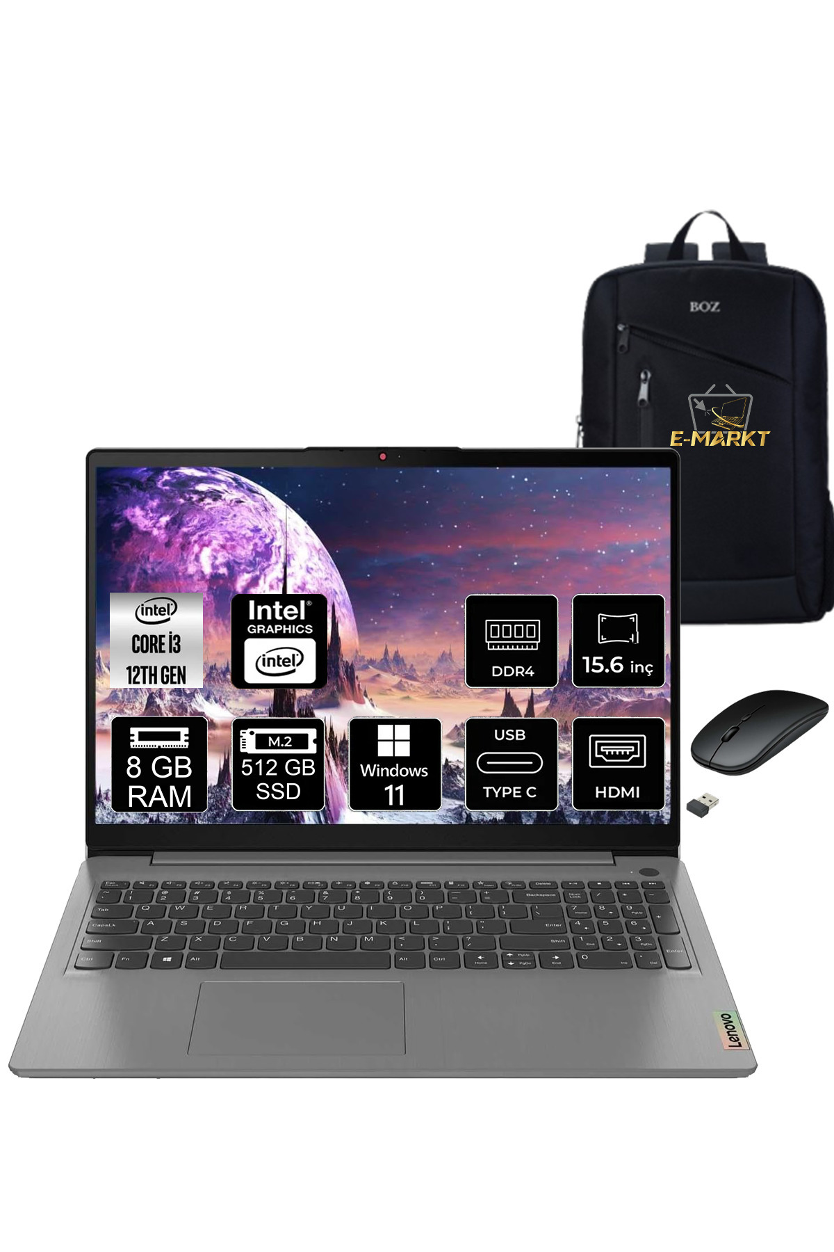 LENOVO Ideapad Intel Core i3 1215U 8GB 512GB SSD 15.6" W11 Taşınabilir ...