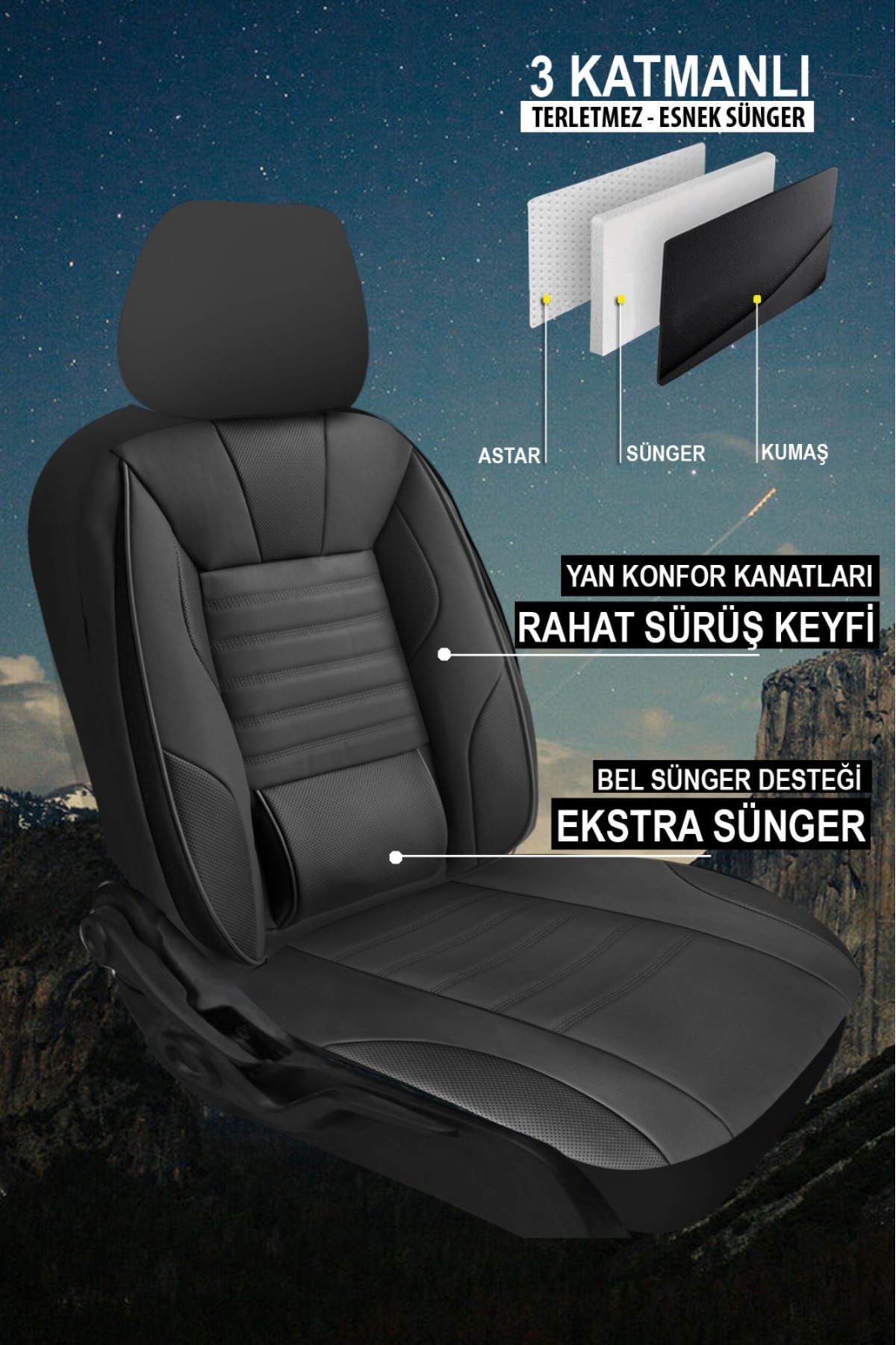 GM-DESIGN Stone Deri Oto Koltuk Kılıfı - Bel Destekli (TOFAŞ Kartal ...
