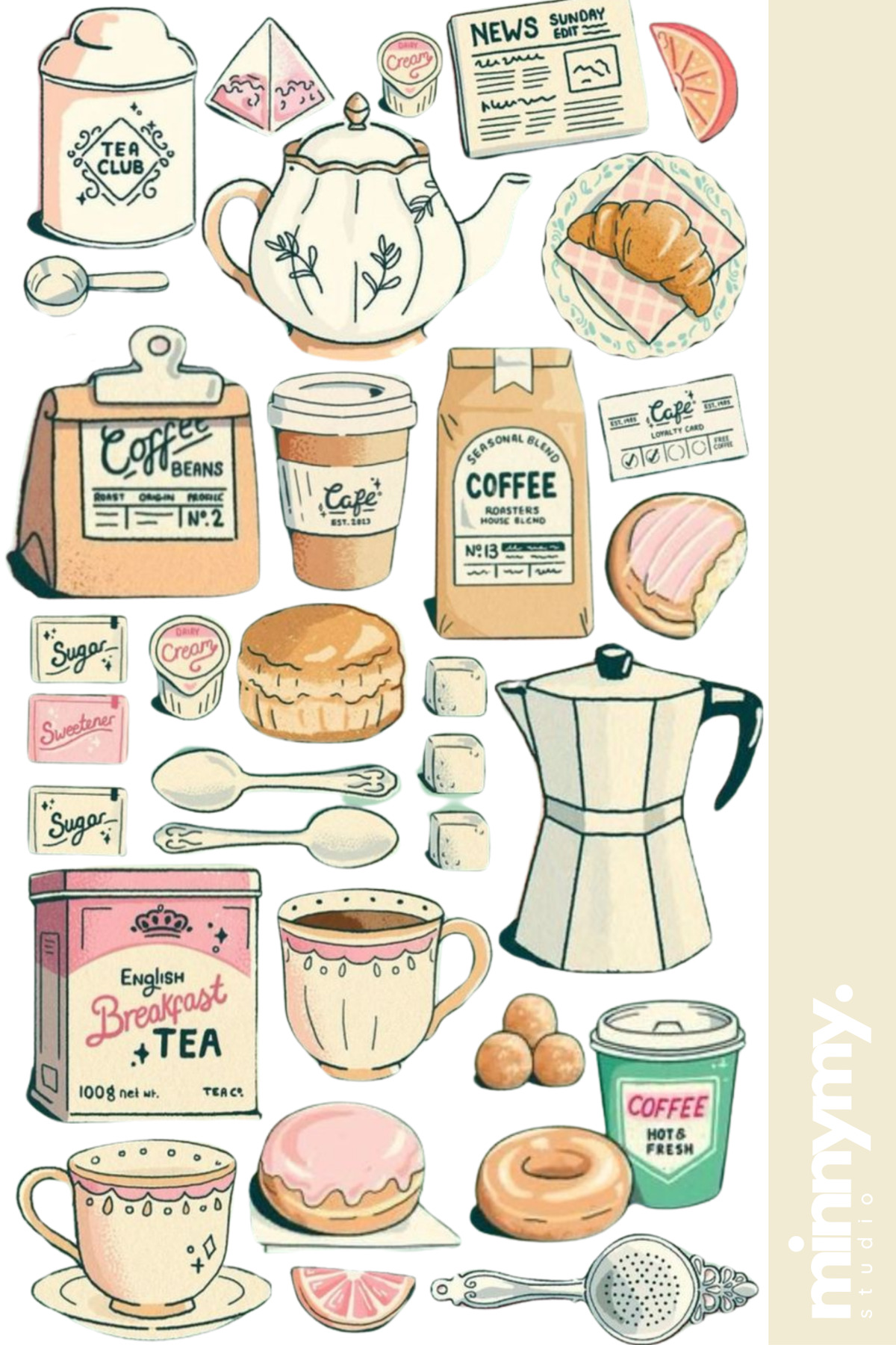 Minnymy Pastel Days Yellow Collection Vintage Sticker Ajanda, Günlük ...
