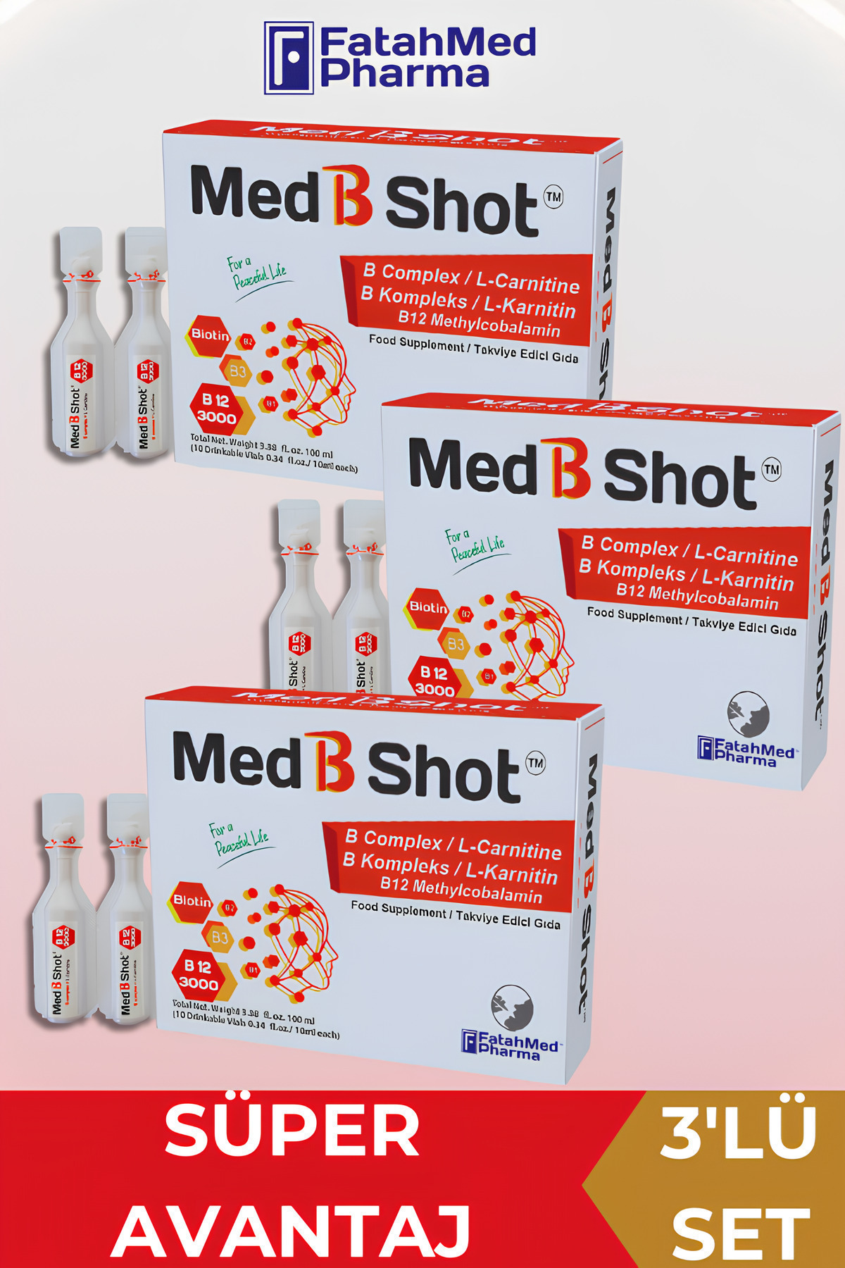 MED B SHOT B12 Kompleks Vitamin,b12,biotin ,b1, B2, B3, B5, B6, B1, L ...