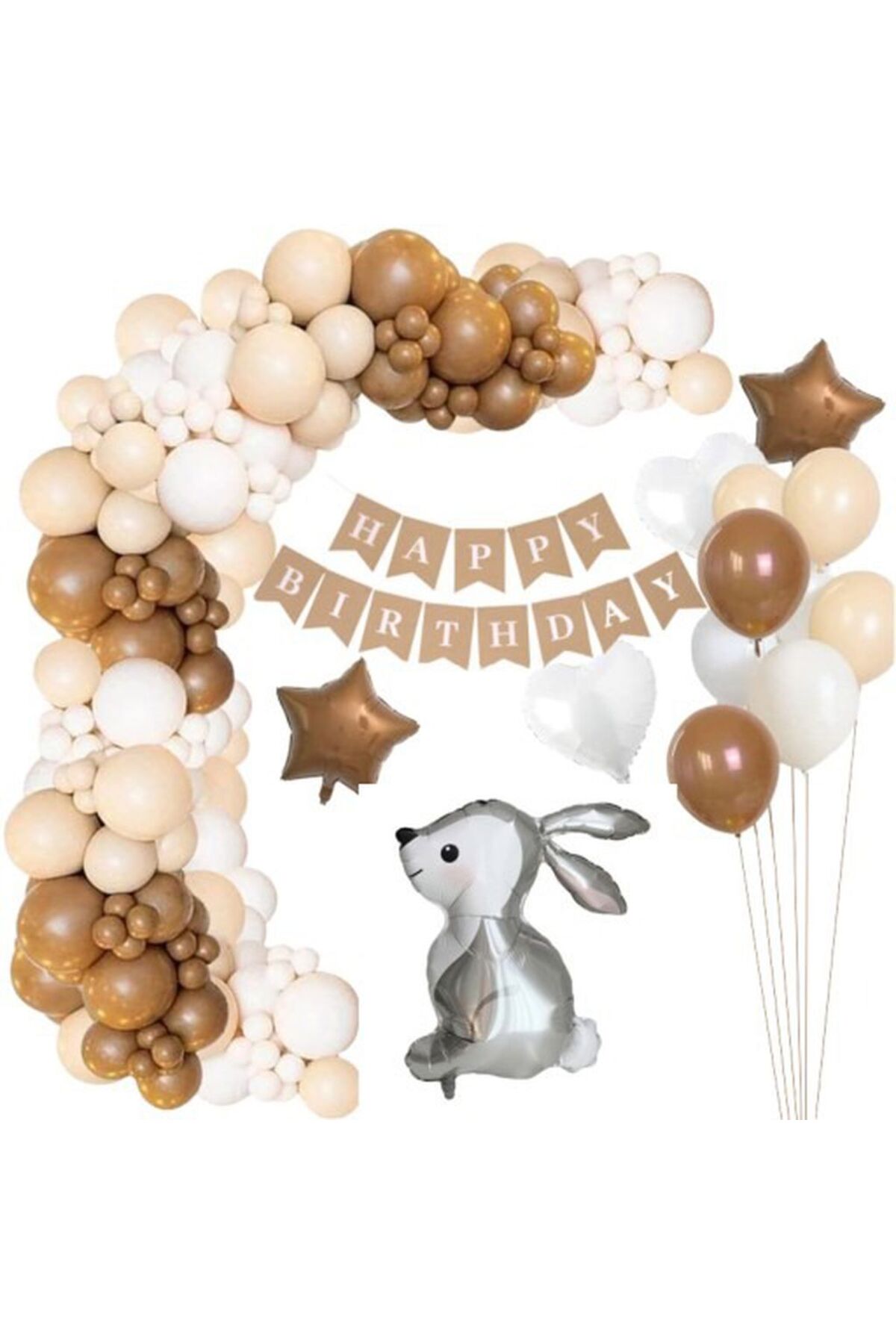 ÇITIPITISTORE KAHVERENGİ BEYAZ BEJ BALONLAR TAVŞAN DOĞUM GÜNÜ BALON SET ...