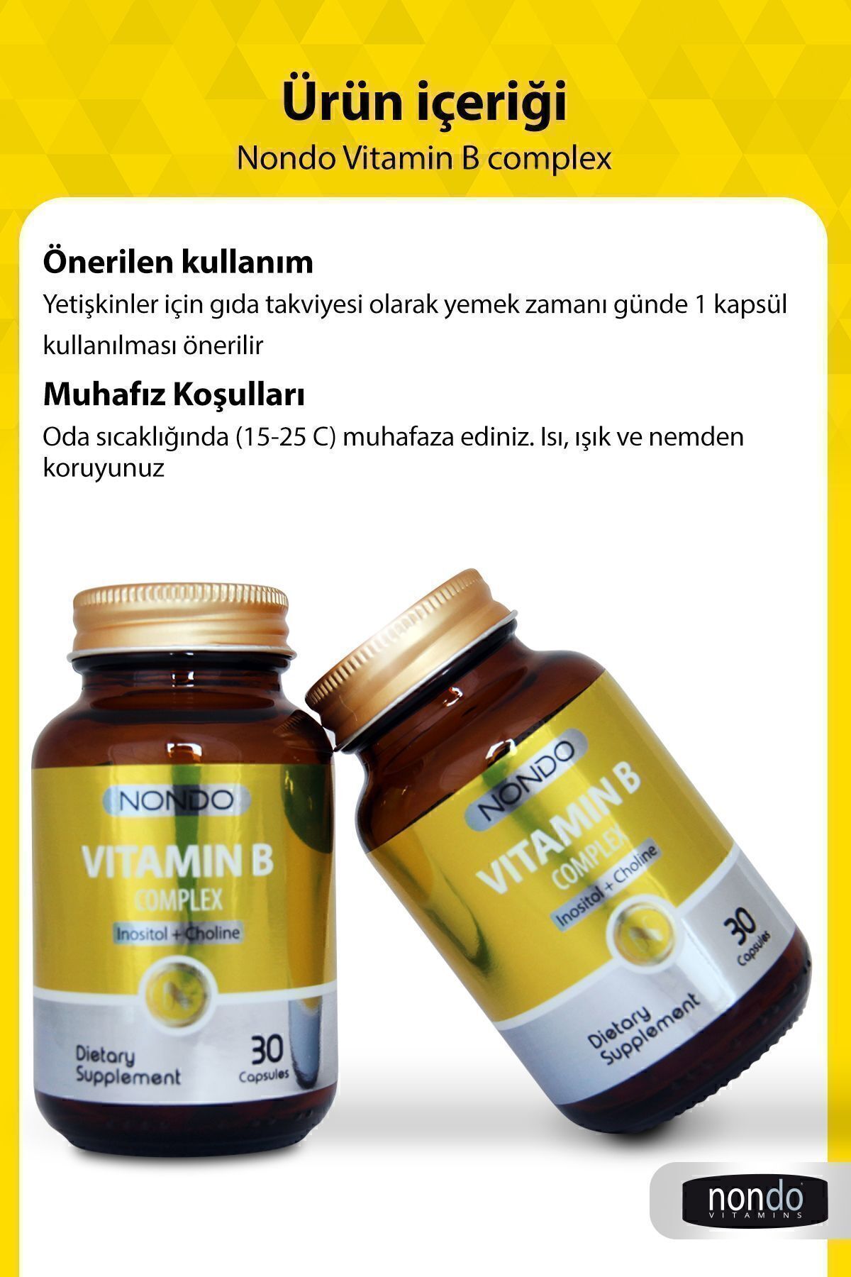 Nondo Vitamin B Kompleks 30 Kapsül ( B Vitamini B1 B2 B3 B5 B6 B12 Vitamin Leri) - Fiyatı, Yorumları