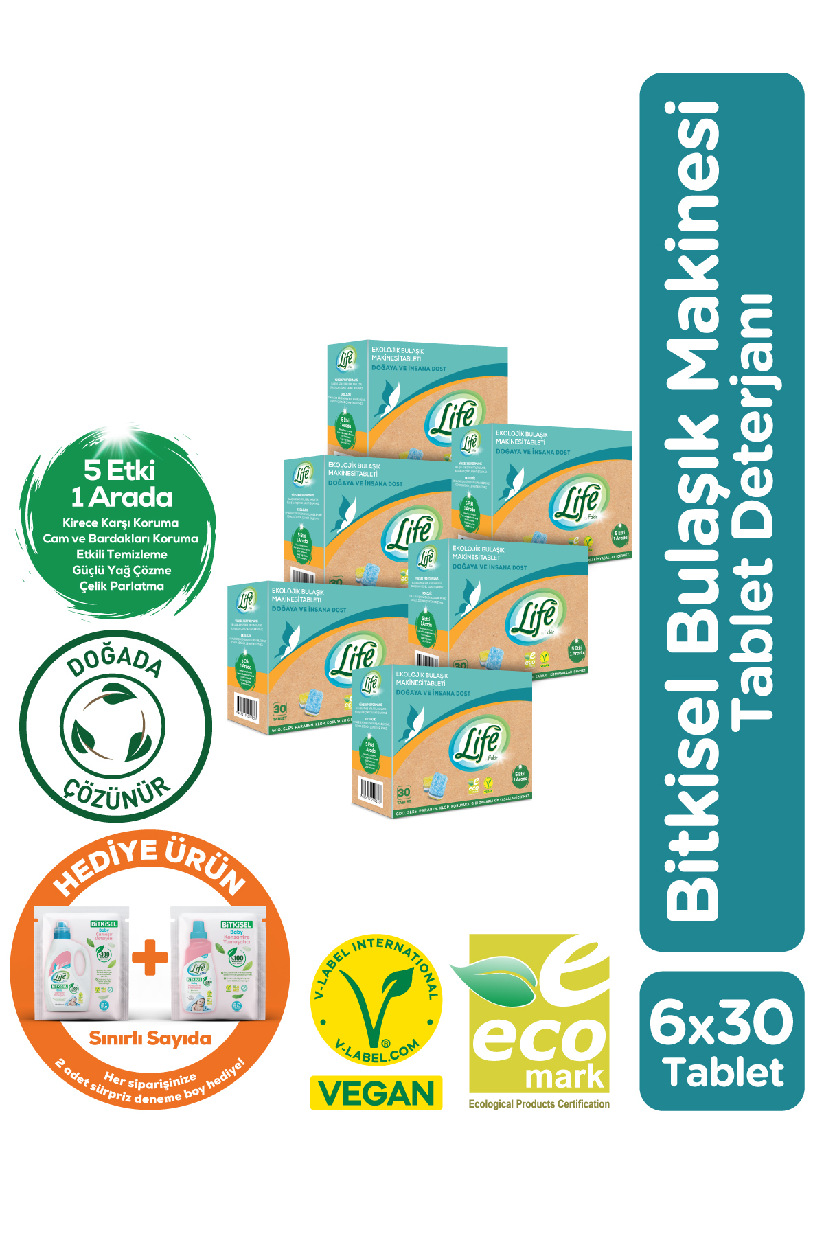 Life By Fakir Ekolojik Vegan Bulaşık Makinesi Deterjanı 30 Lu X 6 Adet ...