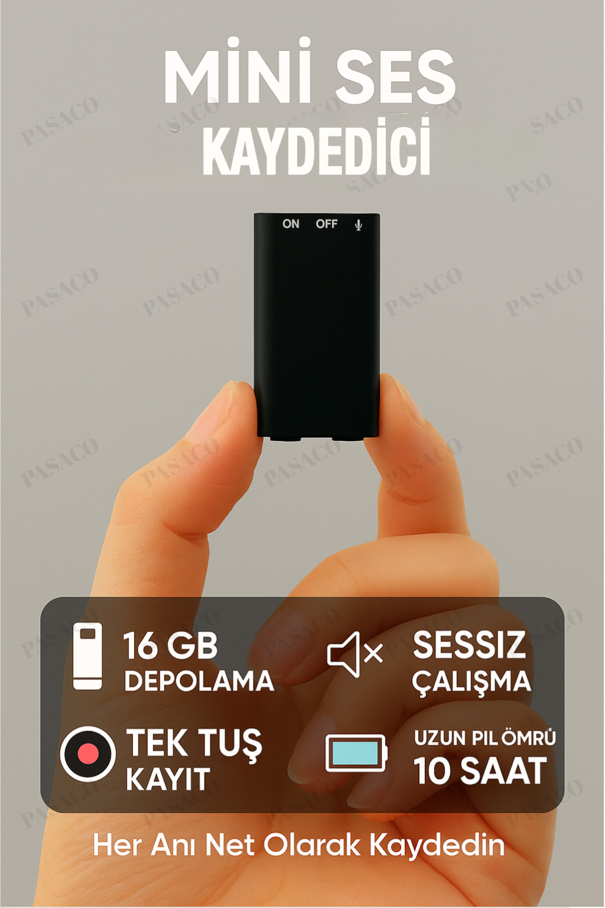 PASACO Ultra Mini Ses Kaydedici 16 GB | 10 Saat Pil | Tek Tuş Sessiz HD ...