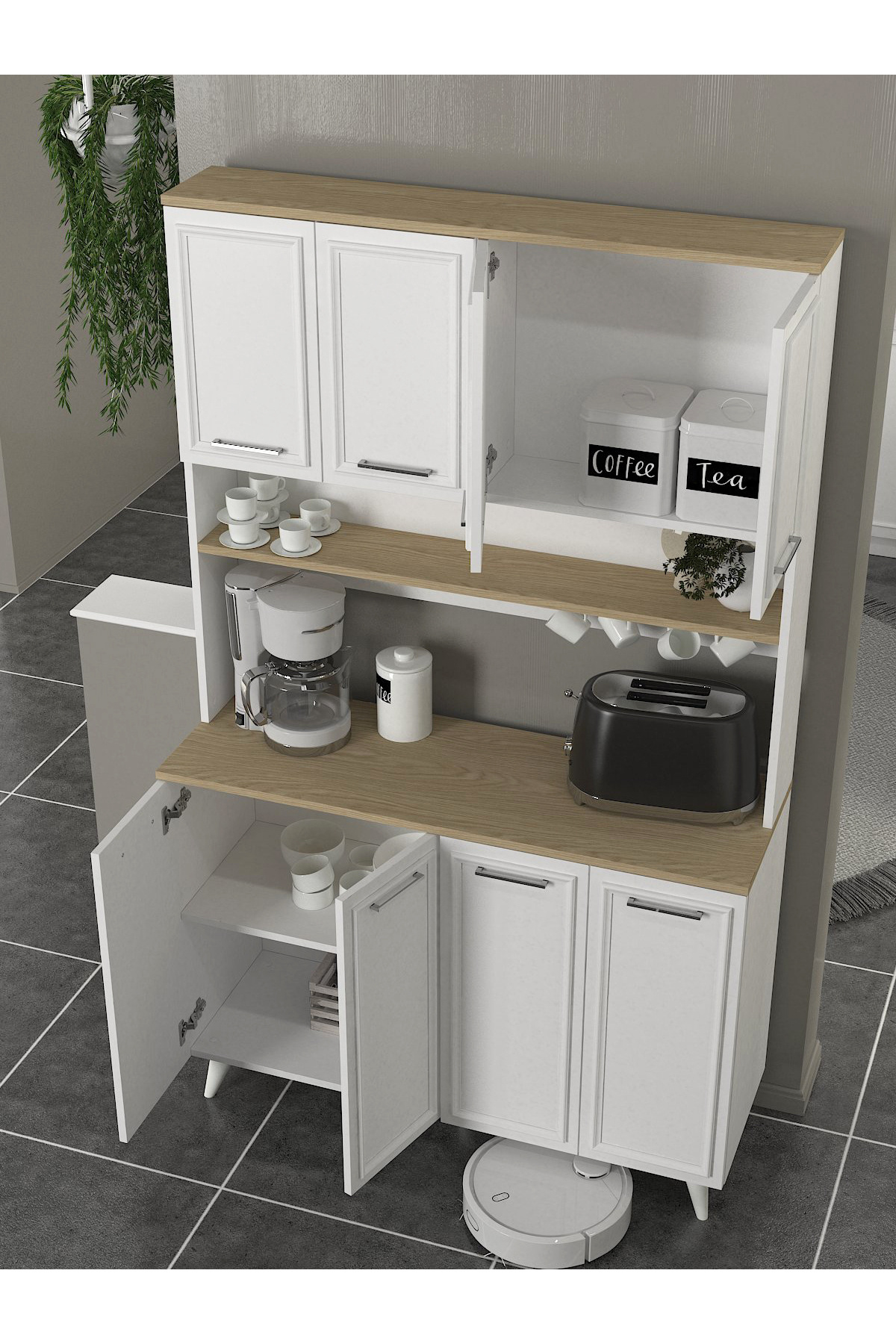 Dorpek Potter 4 Kapaklı Mutfak Dolabı Kahve Köşesi Çok Amaçlı Dolap ...