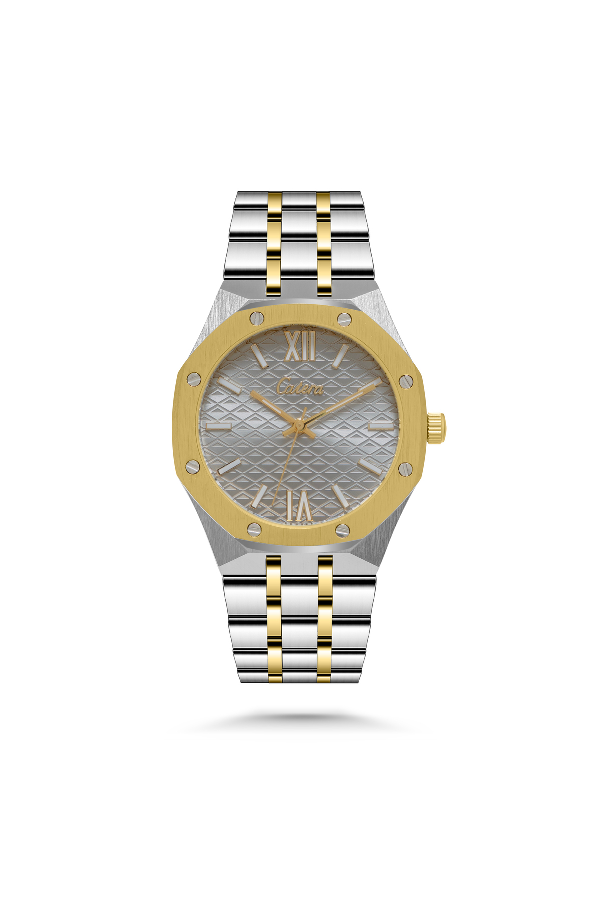catera Men's silver and gold stainless steel watch with a gray dial ...