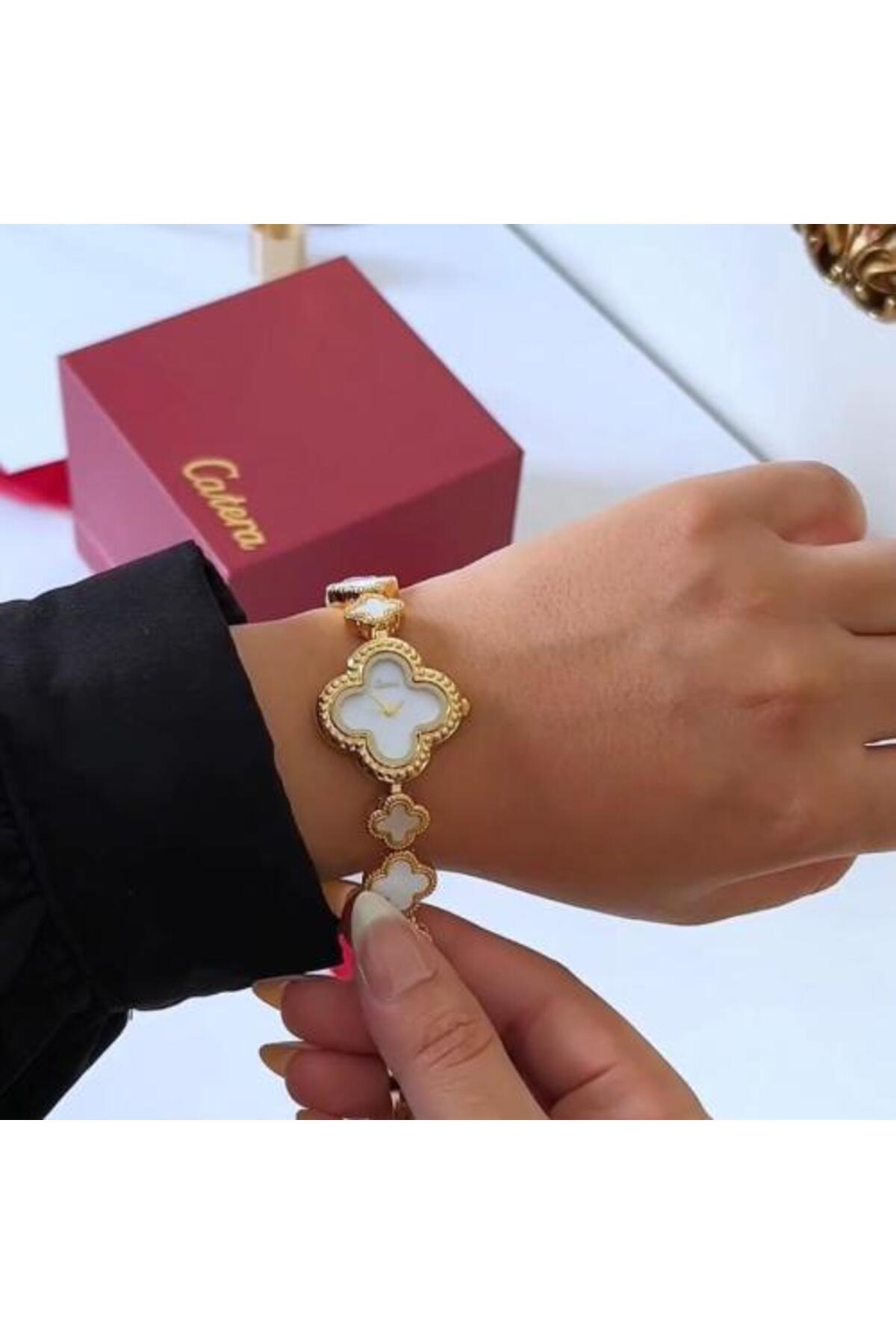 catera Women's watch with rose frame and golden steel strap, white dial ...