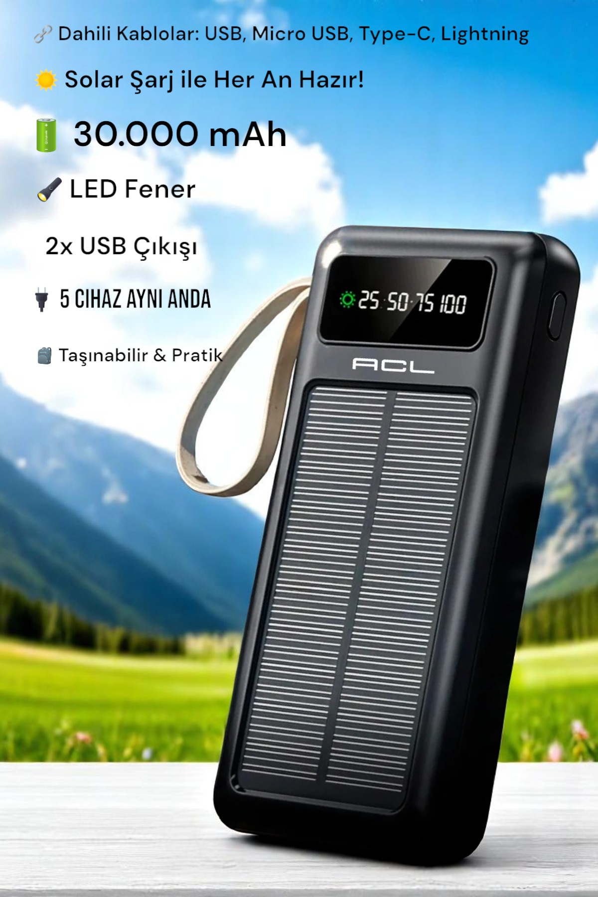 Kılıforyum 30.000mah Güneş Enerjili Powerbank | 5 Cihaz Desteği | Usb-c ...