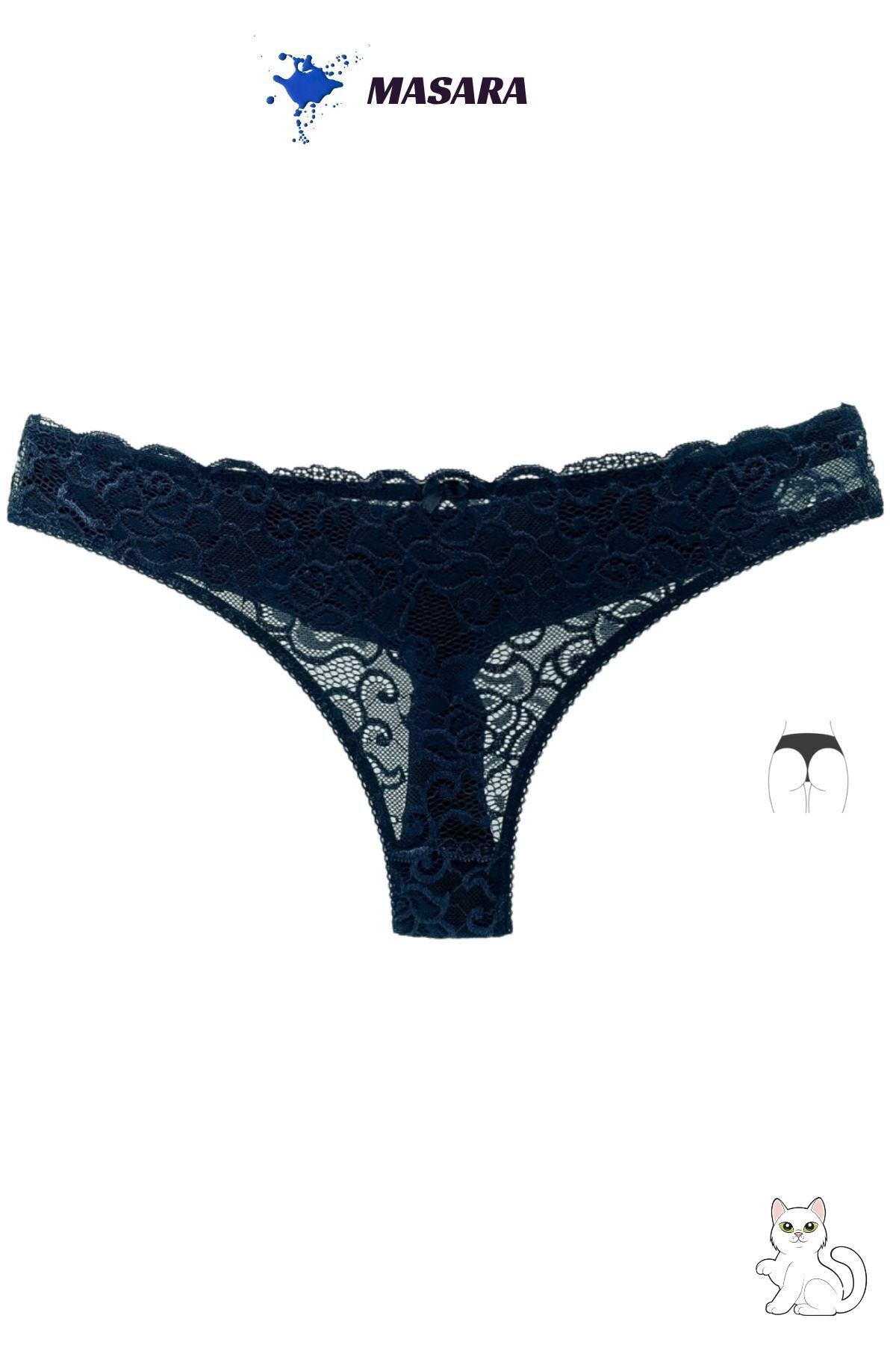 MİSTİRİK Masara Model Rahat Şık Dantelli String Kadın Külot Lacivert ...