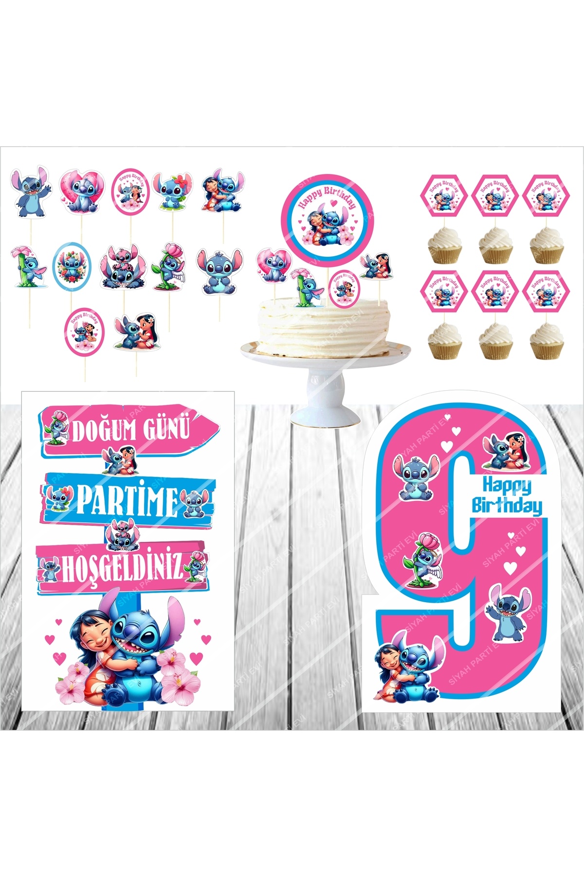 Genel Markalar 9 Yaş Lilo ve Stitch (Stiç) Doğum Günü Pasta Süsü Ayaklı ...