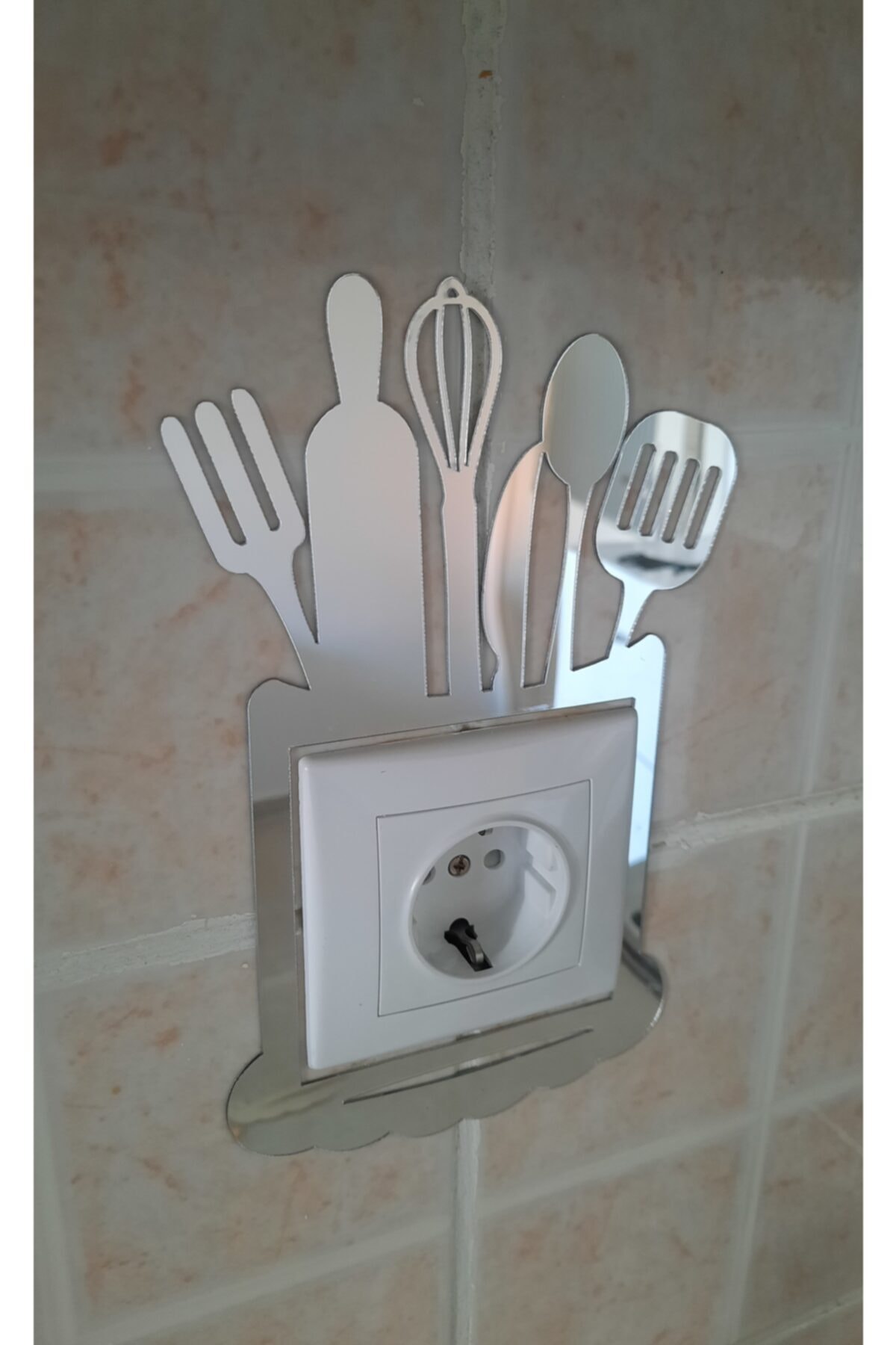 gawwi Dekoratif Mutfak Priz Kenarı Süsü Gümüş Renk Aynalı Pleksi ...