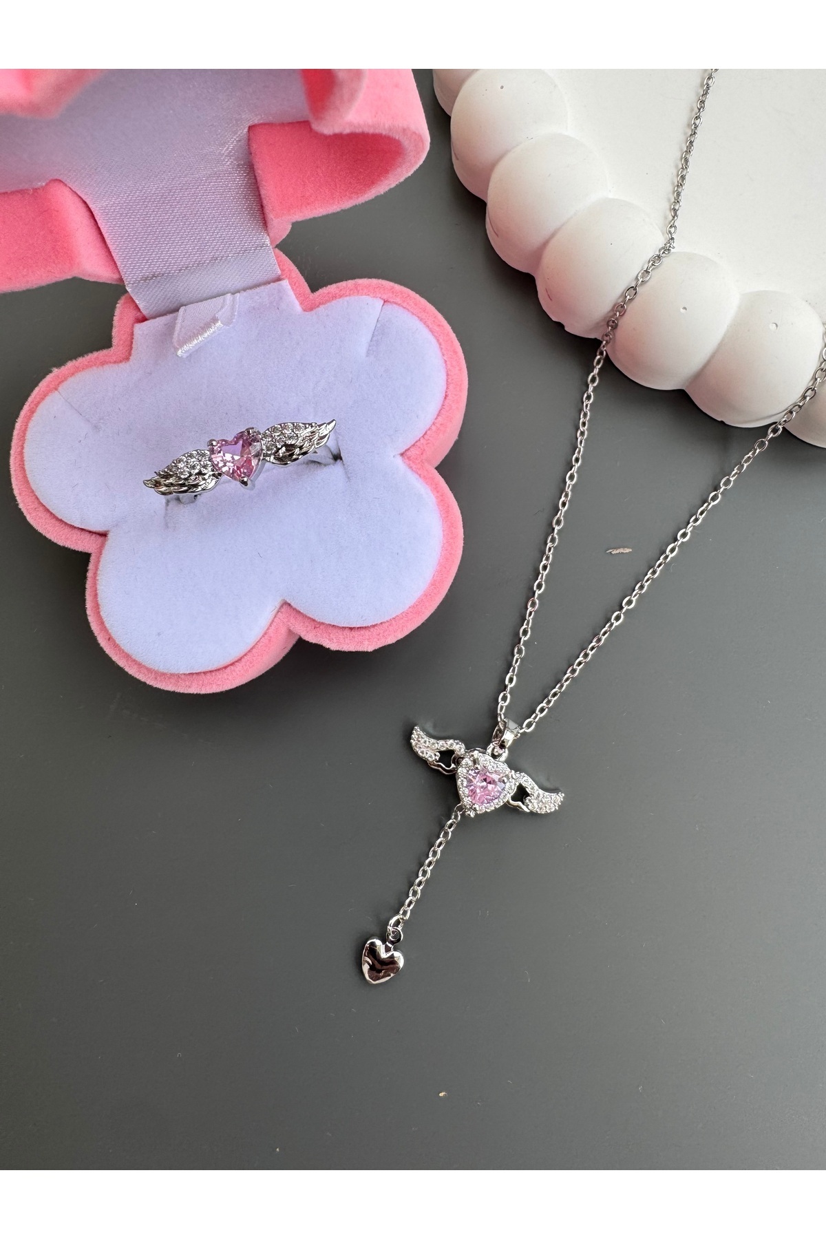 shop SEVGİ MELEĞİ KANATLI KOLYE VE KANAT YÜZÜK KOMBİNİ - Fiyatı, Yorumları