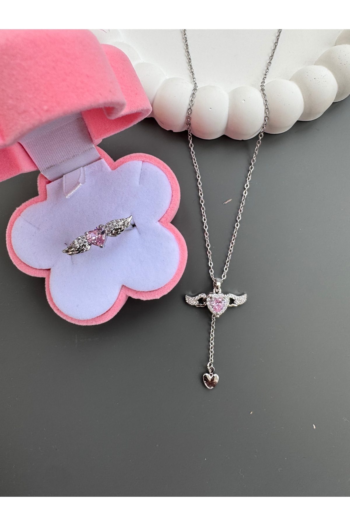 shop SEVGİ MELEĞİ KANATLI KOLYE VE KANAT YÜZÜK KOMBİNİ - Fiyatı, Yorumları