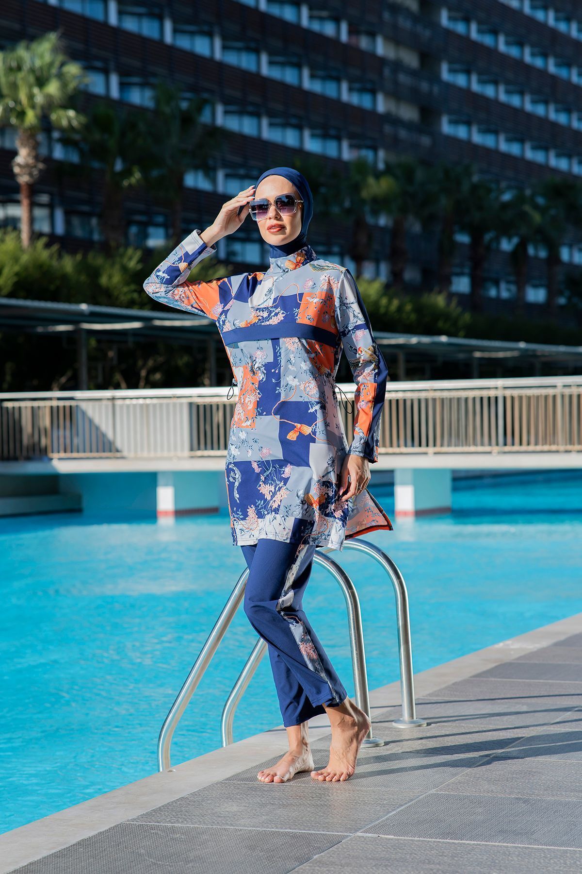 Ruko Maio RUKOMAYO LACVİERT DESENLİ ARKADAN GİZLİ FERMUARLI LYCRA ...