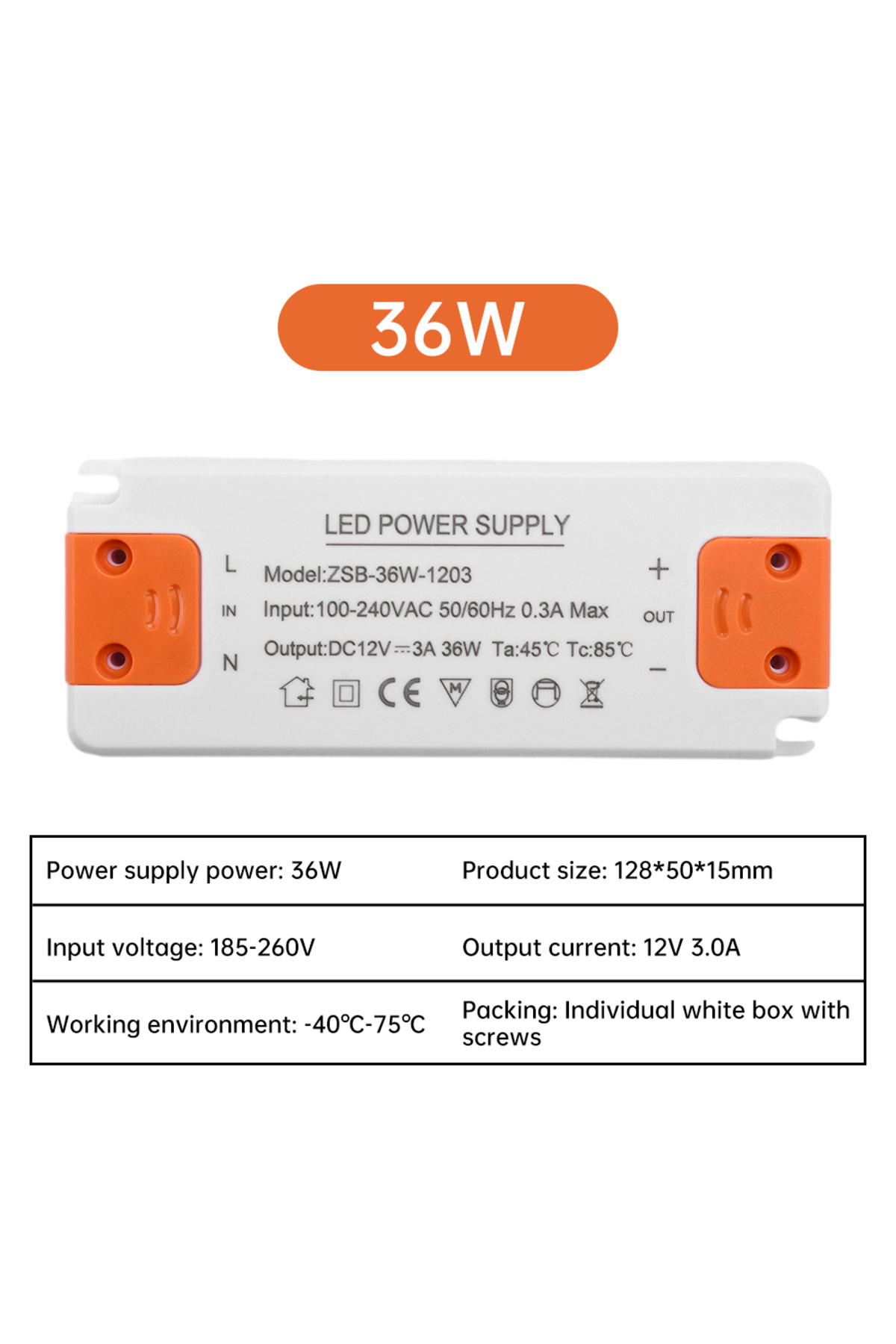 Choice 36W DC 12V LED Driver Thin Constant Voltage Drive Power Input ...