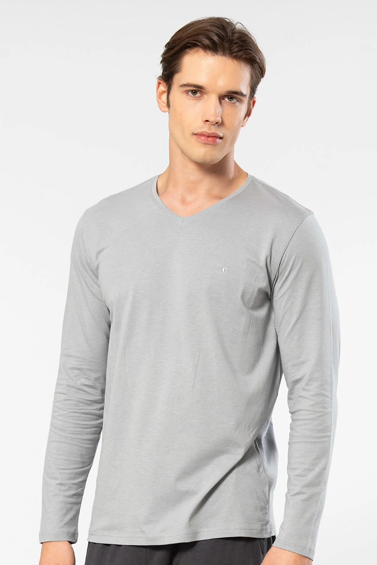 Cacharel Logo Nakışlı, Erkek Uzun Kollu T-shirt, V Yaka, Modal Pamuk ...