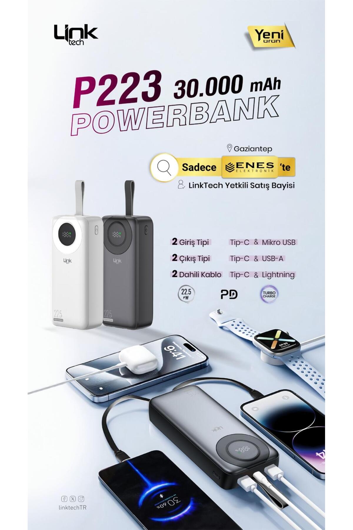 Linktech Link Tech P223 30000 mah 225.5 w siyah renk powerbank - Fiyatı ...