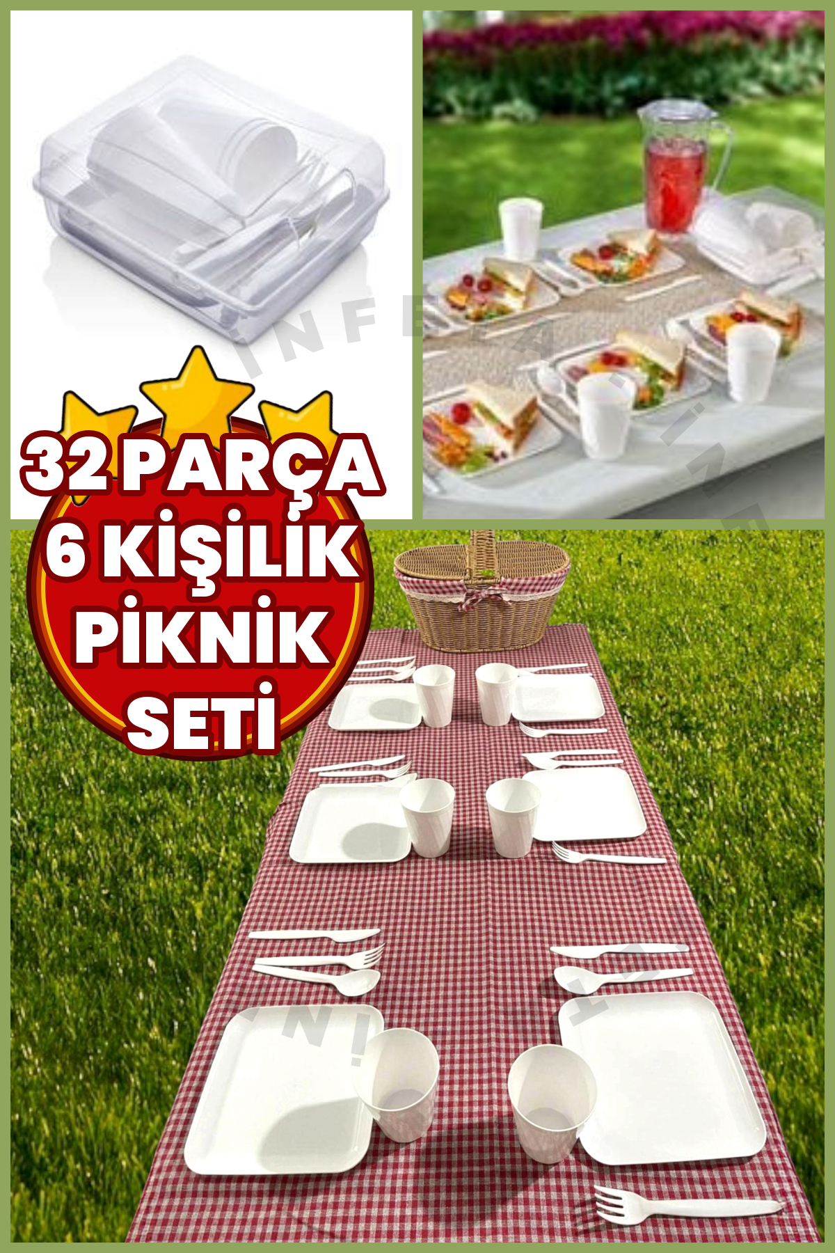 İnfeta 32 Parça 6 Kişilik Piknik Seti Çatal Bıçak Kaşık Tabak Seti ...