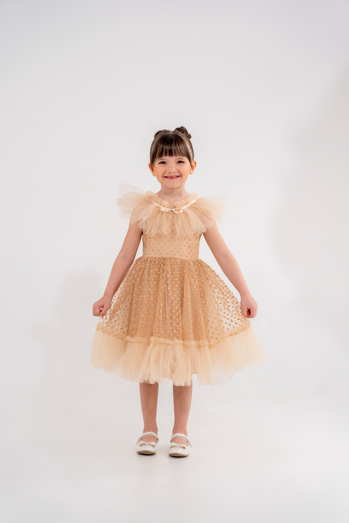 Eray Kids Kız Çocuk Abiye Elbise Fırfır Yaka Detaylı Simli Puanlı Tüllü ...