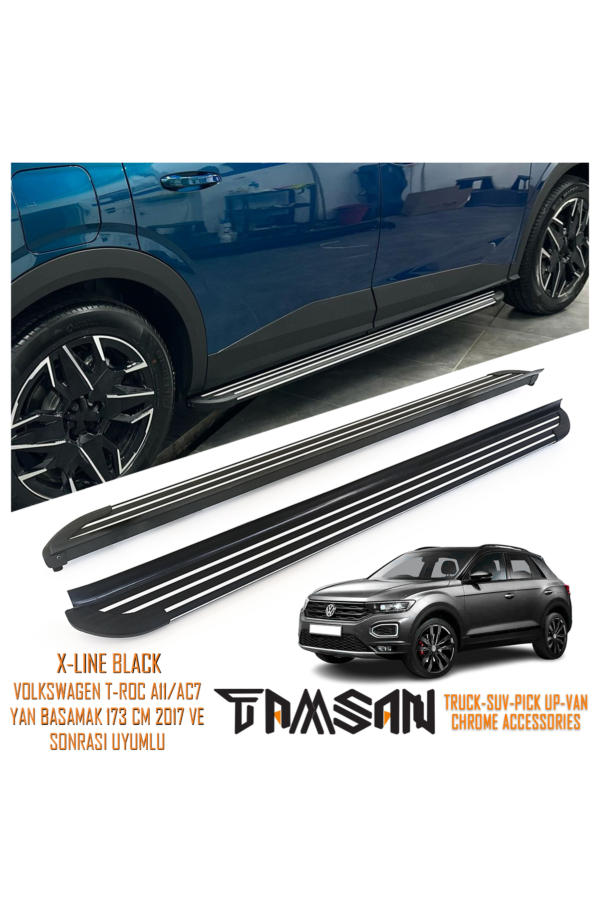 TAMSAN VOLKSWAGEN T-ROC A11/AC7 X-LINE MODEL YAN BASAMAK SIYAH 173 CM ...