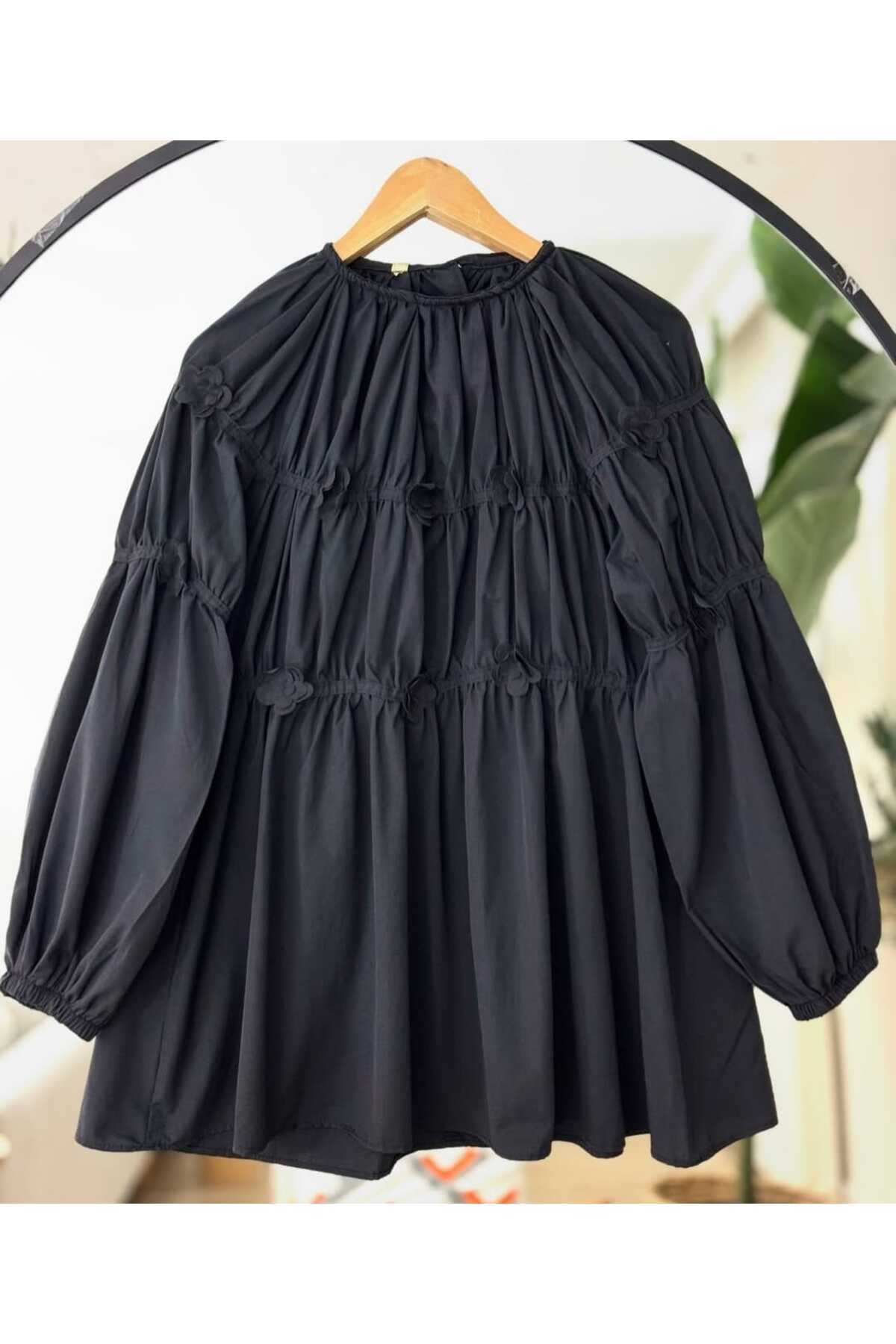 Refika Butik Kadın Balon Kol Çiçek Detaylı Tasarım Bluz Tunik - Fiyatı ...