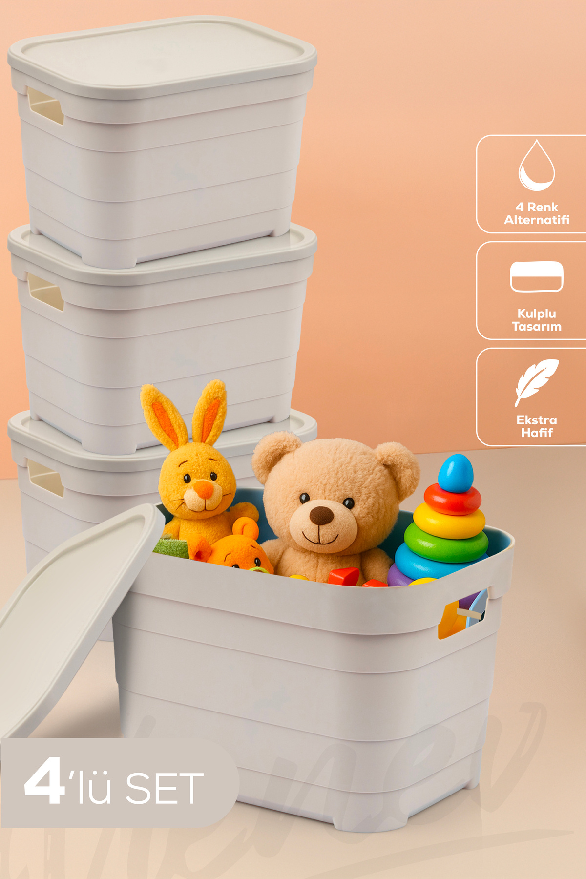 VIENEV 5 Liter Storage Box with 4 Covers Beige- Trendyol