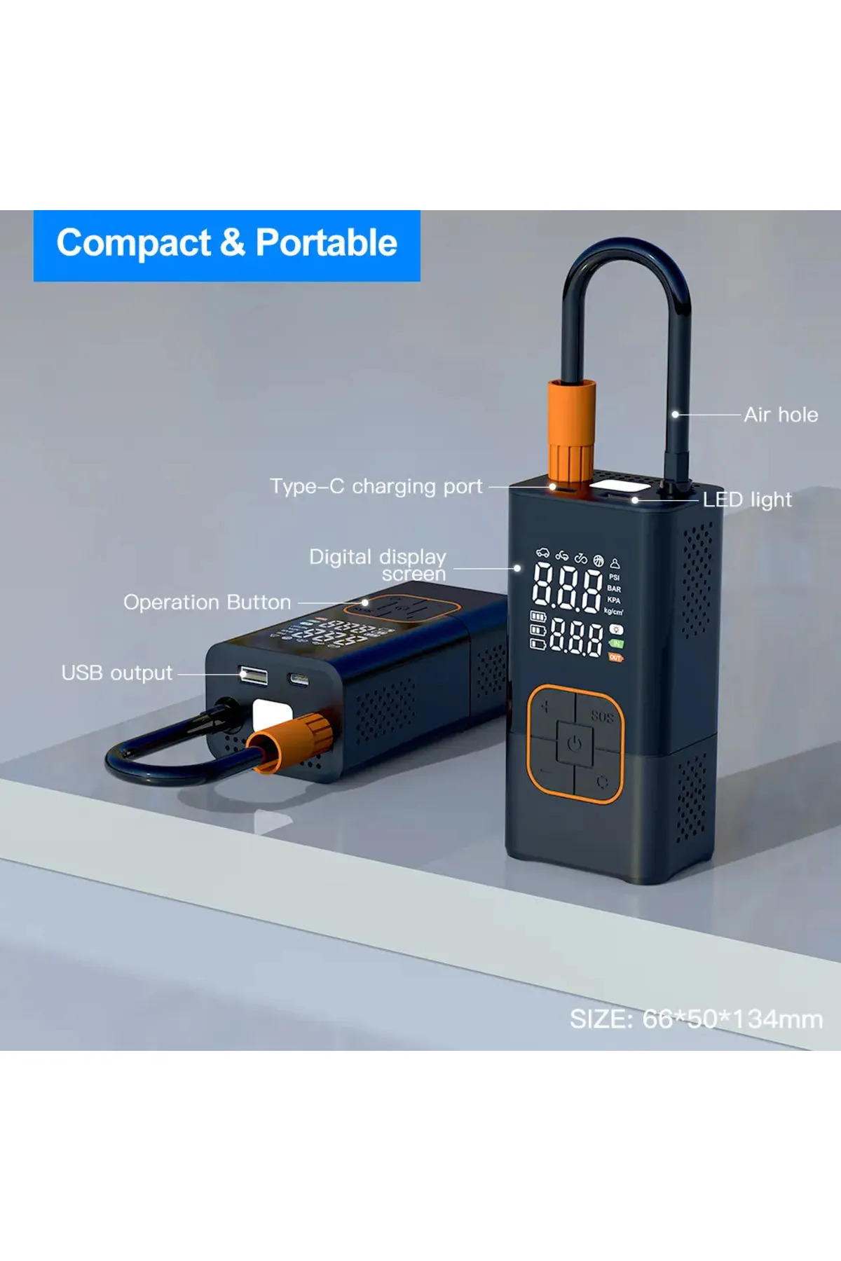 TEKNOCEP Enshal Yeni 3600 mAh Şarjlı Hava Pompası Araç Lastik, Bisiklet ...