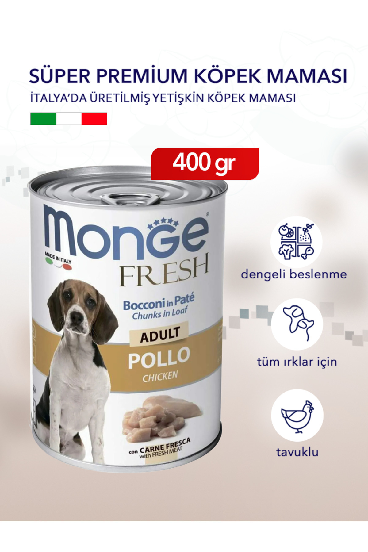 Monge Fresh Adult Chicken Tavuk Etli Yetişkin Köpek Maması Konserve 400 ...
