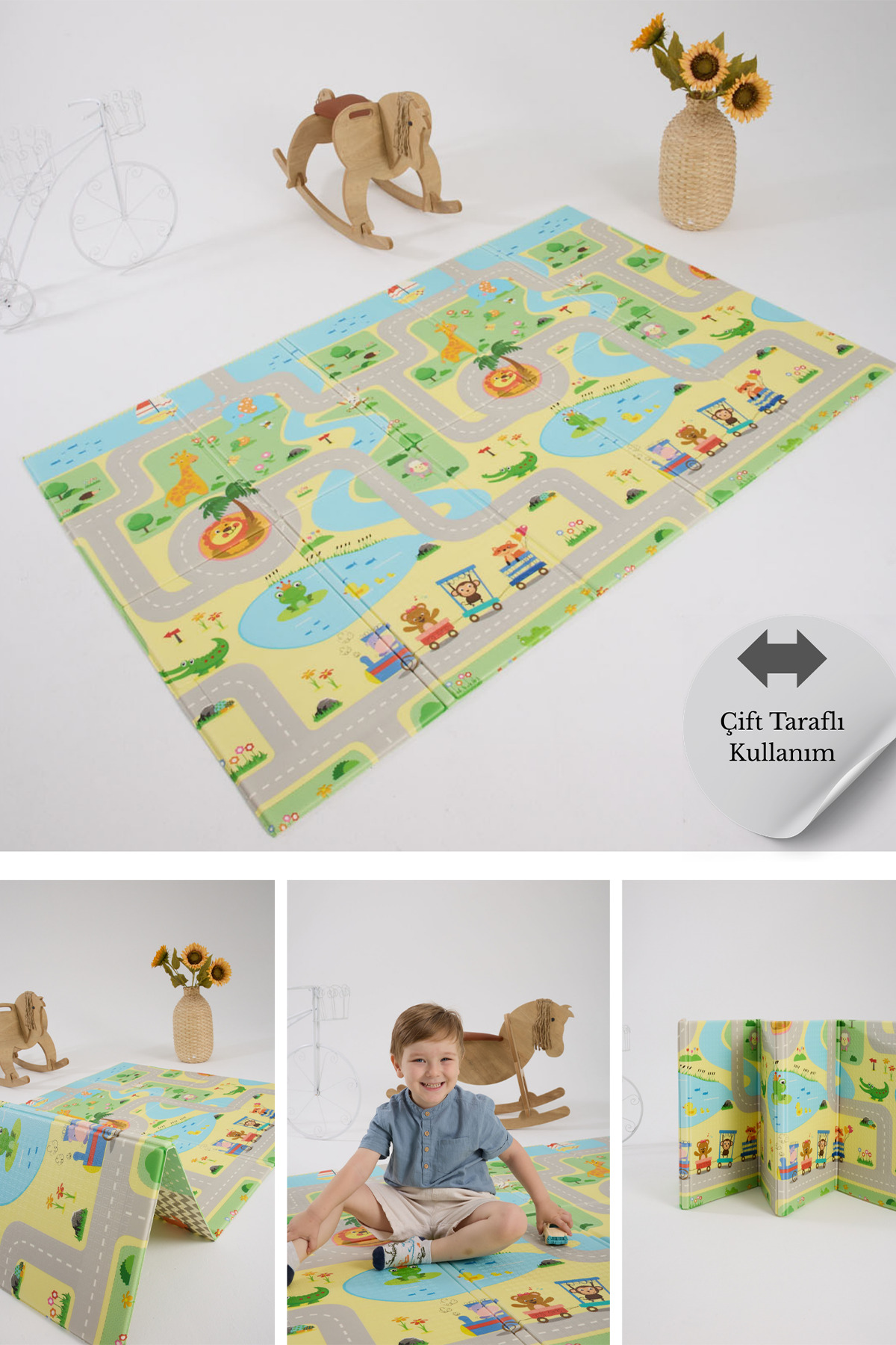 monimu baby Katlanabilir Çift Taraflı Oyun Matı-Oyun Halısı 200x130x1cm ...