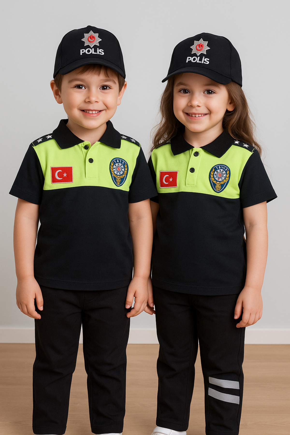 vyloo Polis Kostümü-Polo Yaka Sarı Trafik Polis Kıyafeti Kısa Kol ...