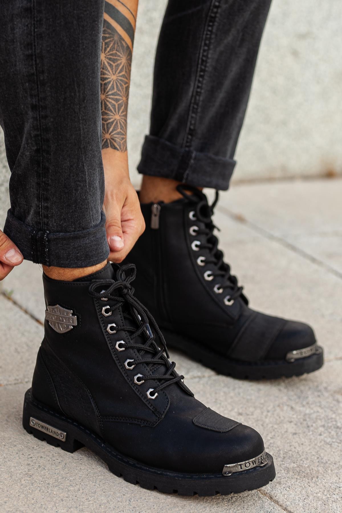 MUGGO Erkek Siyah Motor Bot